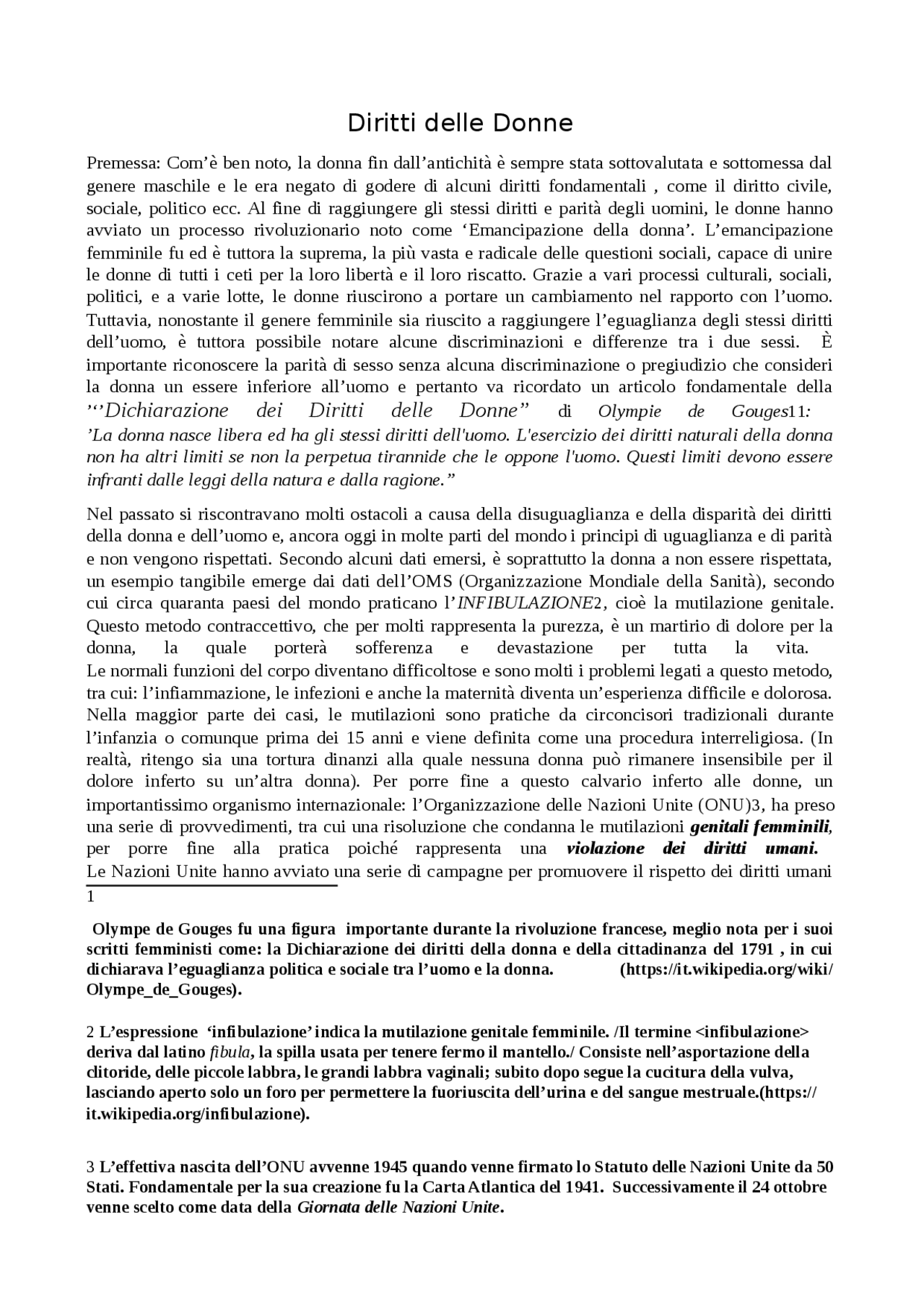 Diritti Delle Donne Esercitazione Professoressa Campani Docsity
