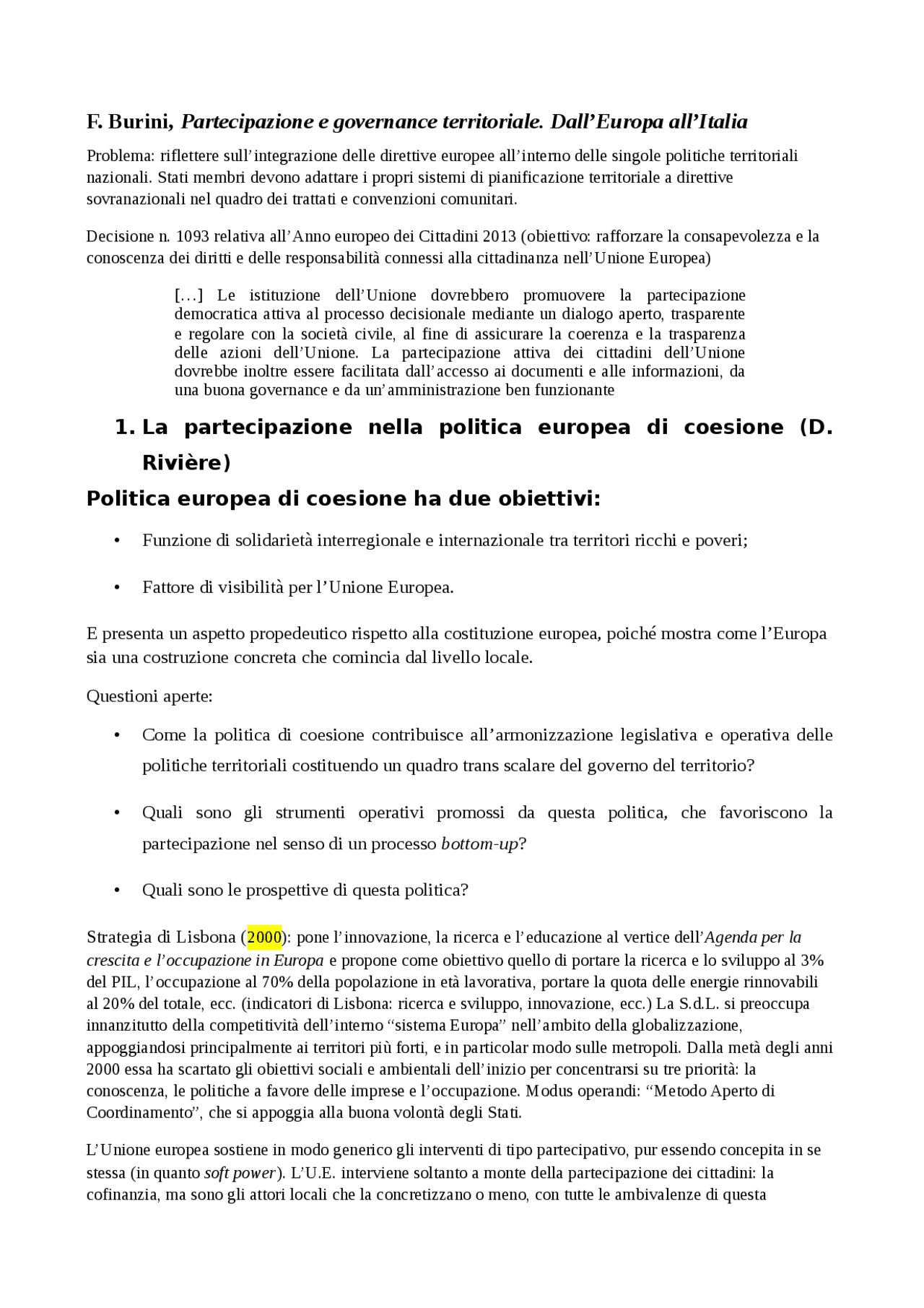 Burini Partecipazione E Governance Territoriale Dalleuropa All