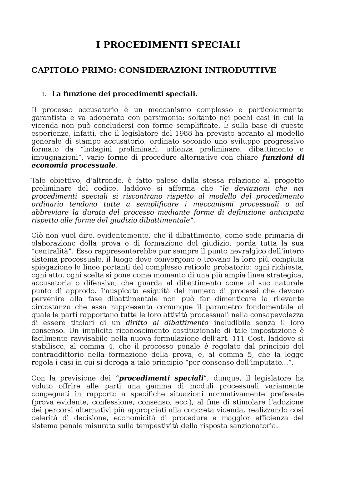 Procedimenti Speciali Sintesi Docsity