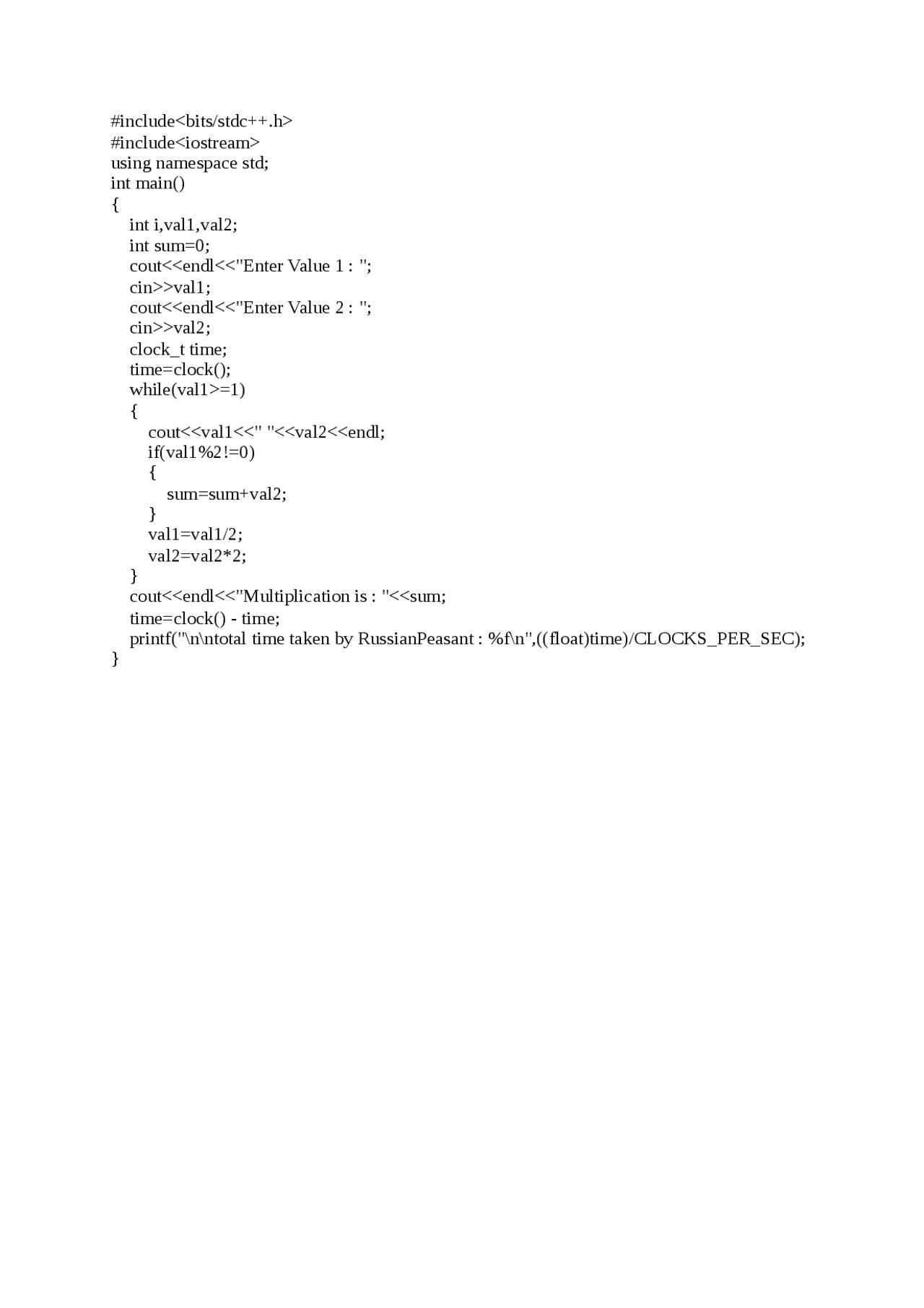 Russian Peasant Algorithm Docsity