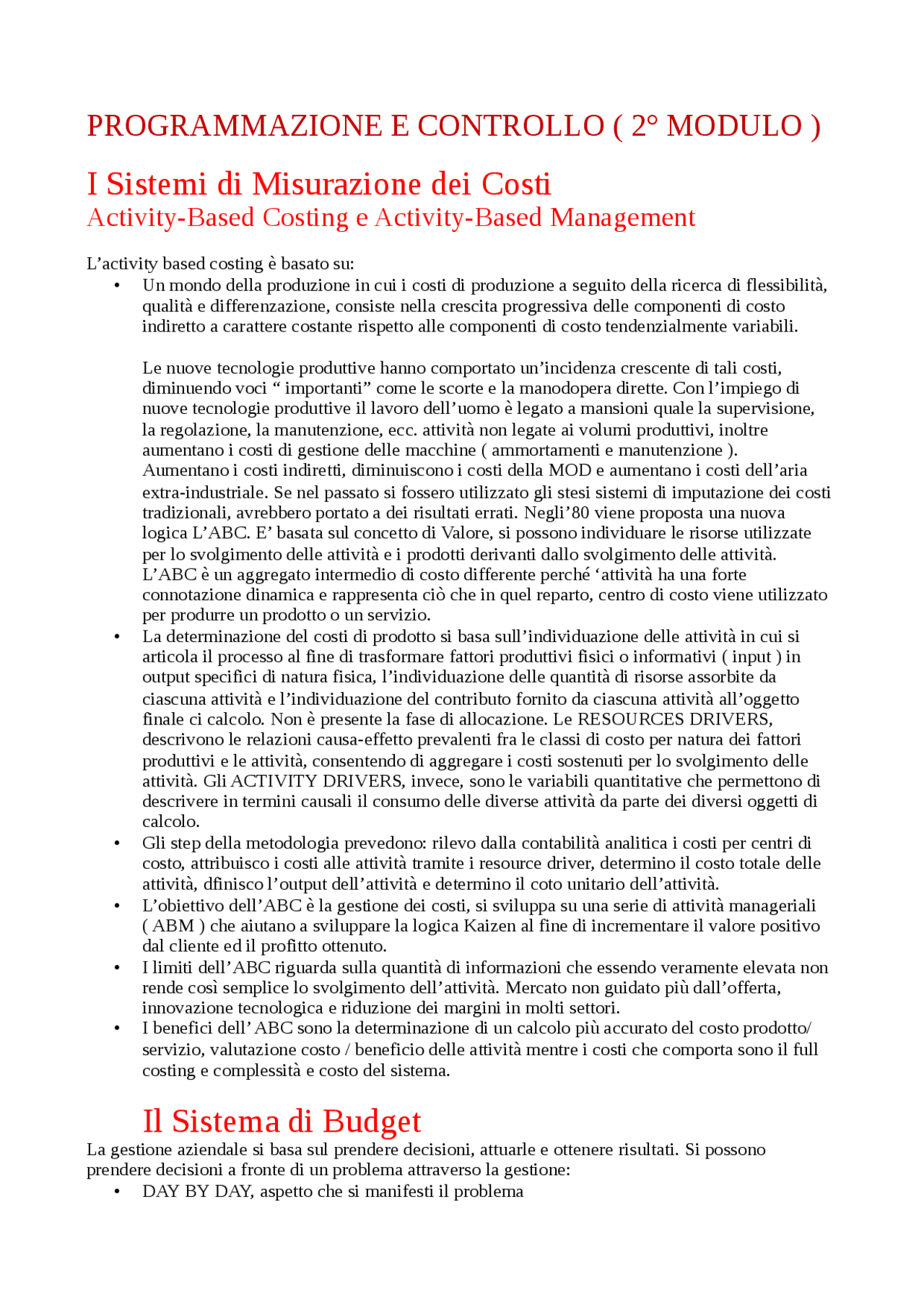 Programmazione e Controllo - Docsity