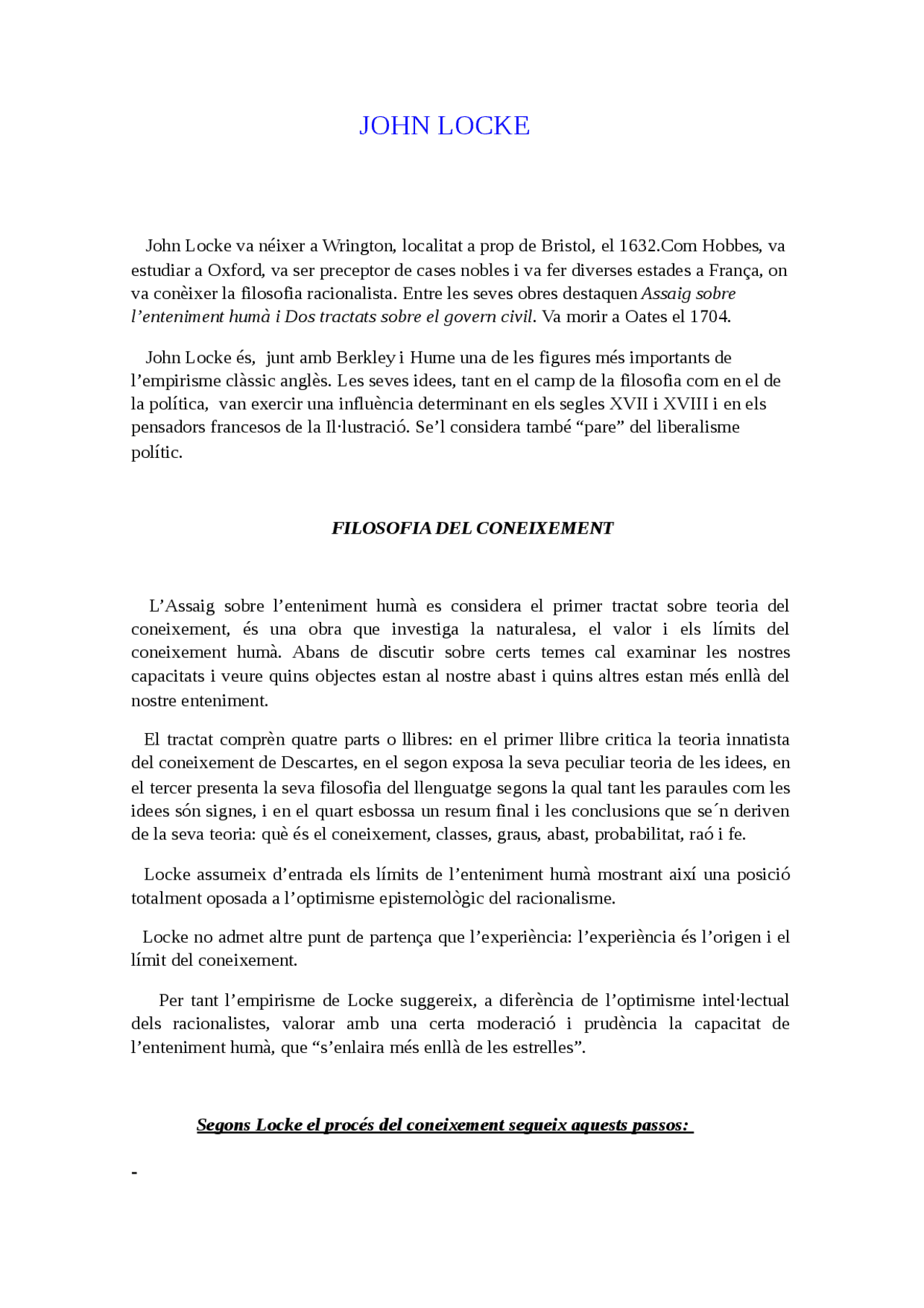 Apuntes Historia De La Filosofia John Locke Docsity