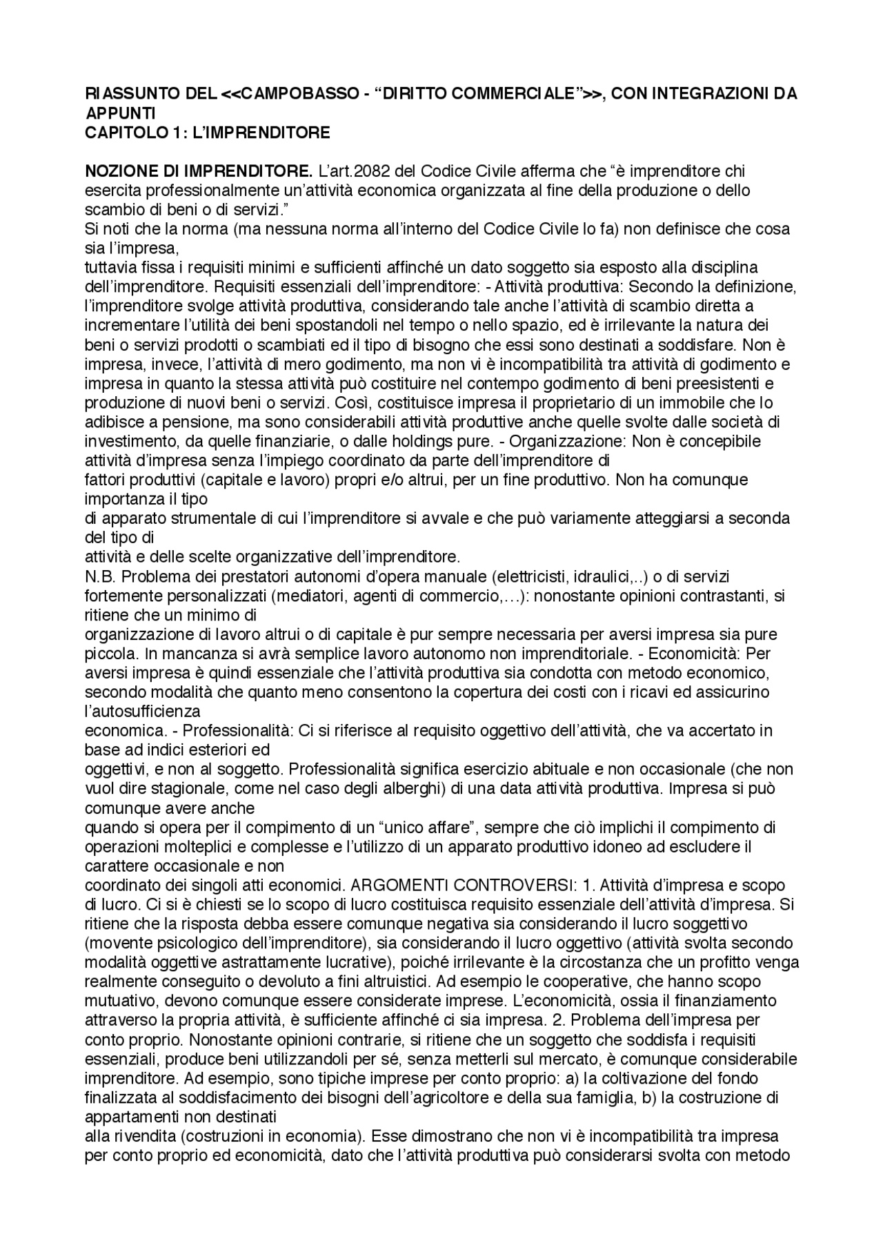 Riassunto Diritto Commerciale Campobasso Docsity