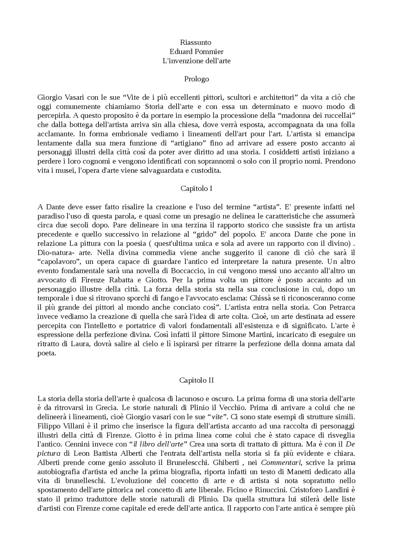 Riassunto Linvenzione Dellarte Docsity
