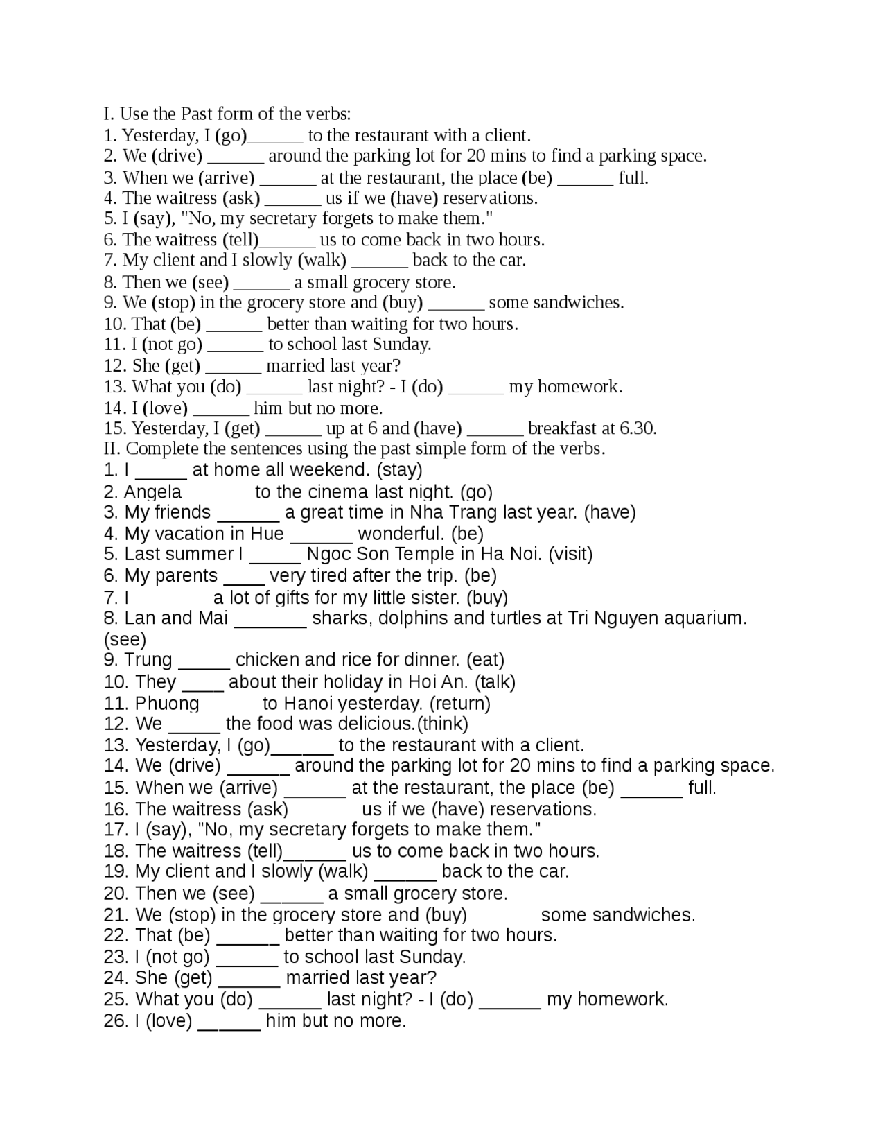 Simple past sentence - Docsity