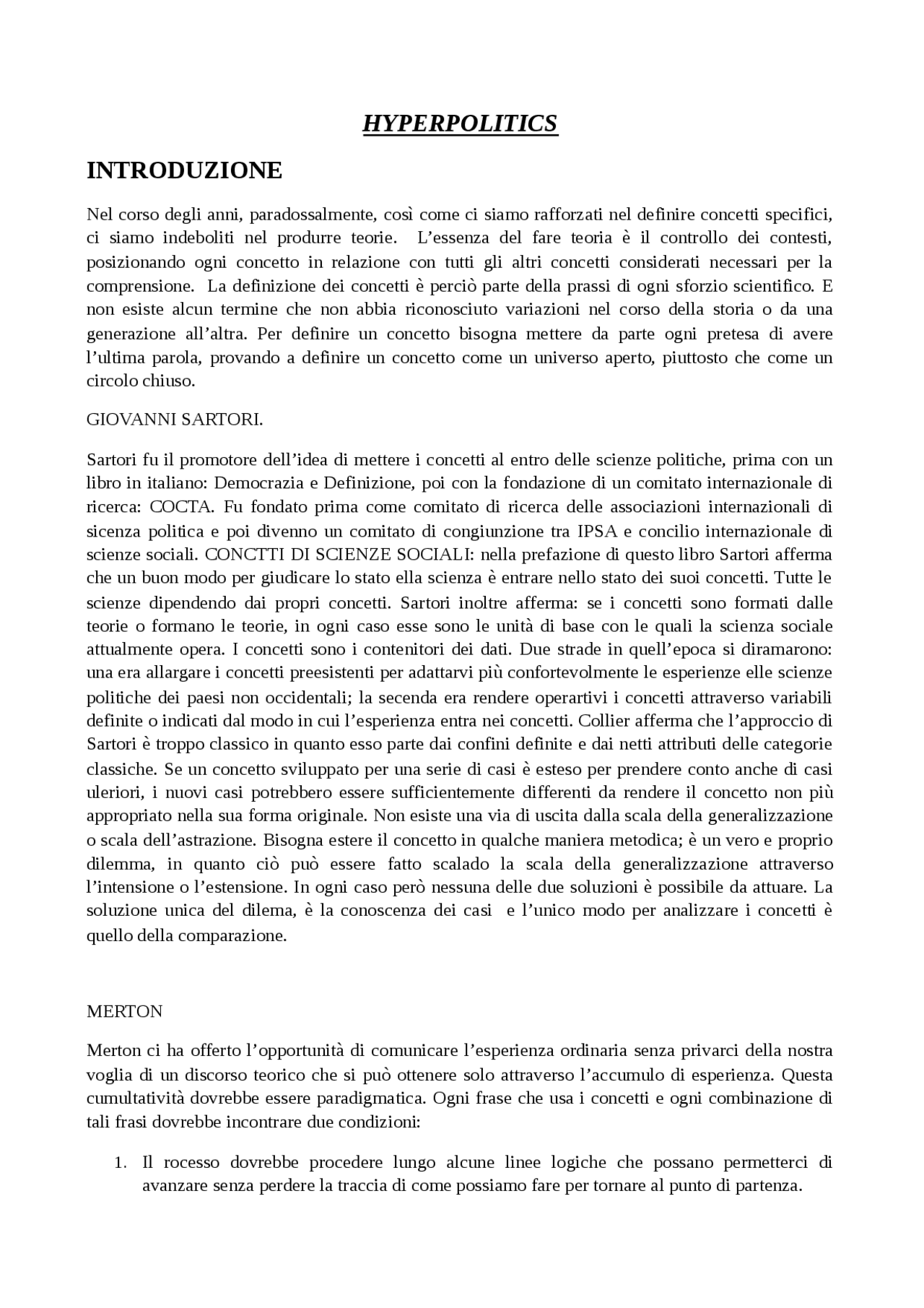 Metodi E Concetti Di Scienze Politiche Docsity