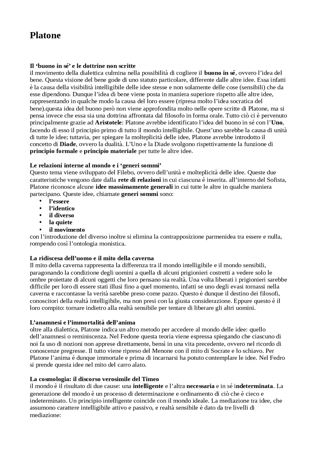 Il pensiero di Platone - Docsity