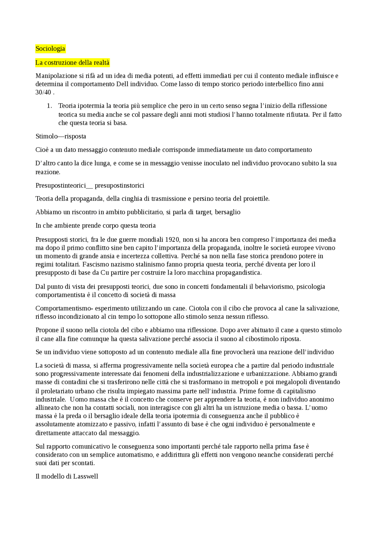Sociologia Della Comunicazione Di Massa Docsity