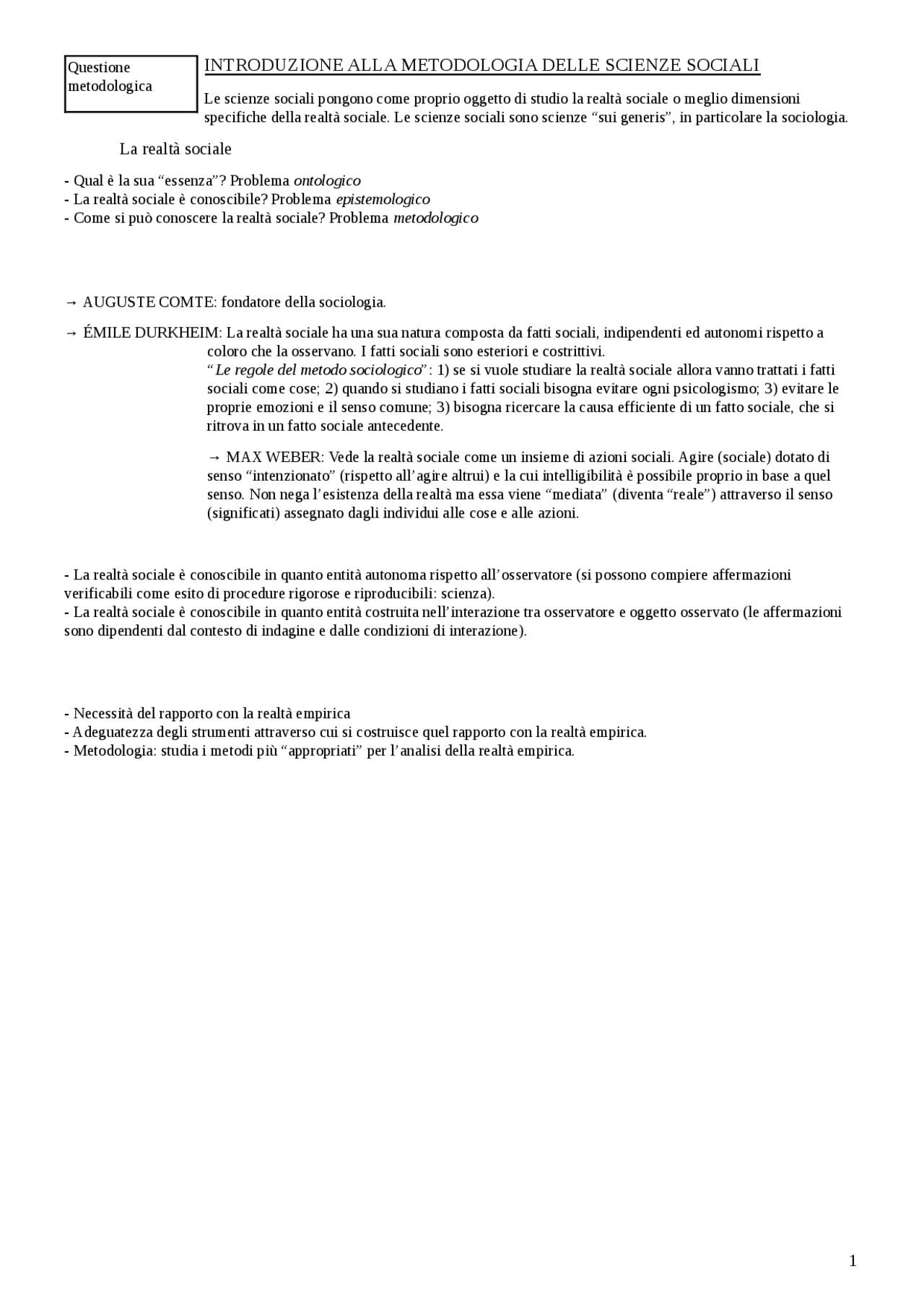 Appunti Di Metodologia Delle Scienze Sociali Docsity