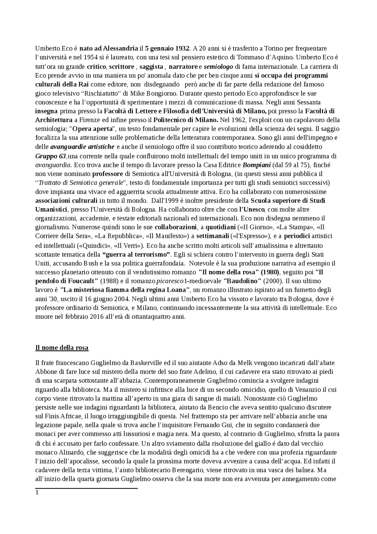 Appunti Su Umberto Eco Docsity