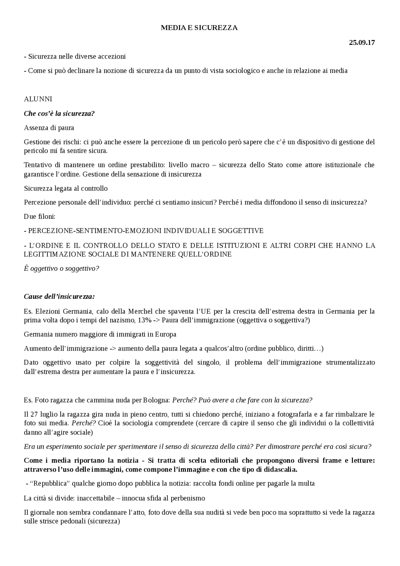 Appunti Di Media E Sicurezza Docsity