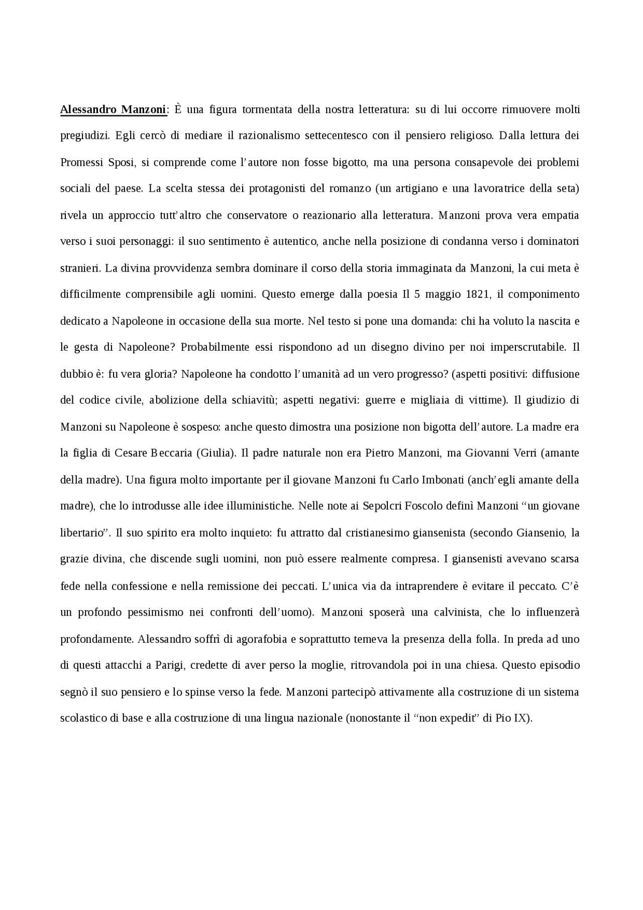 Appunti Su Alessandro Manzoni Docsity