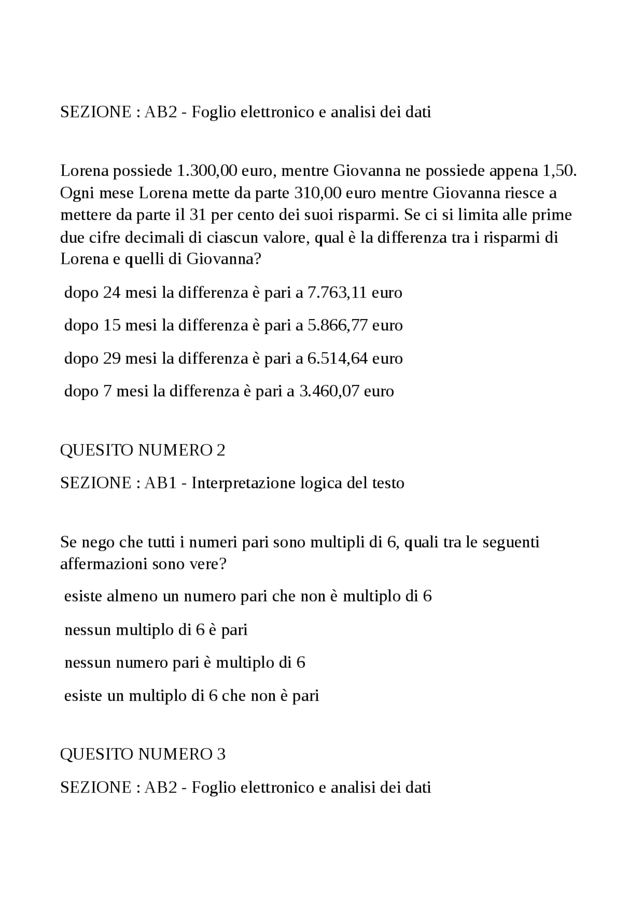 Simulazione esame abilità informatiche | Prove d'esame di Elementi di Informatica | Docsity