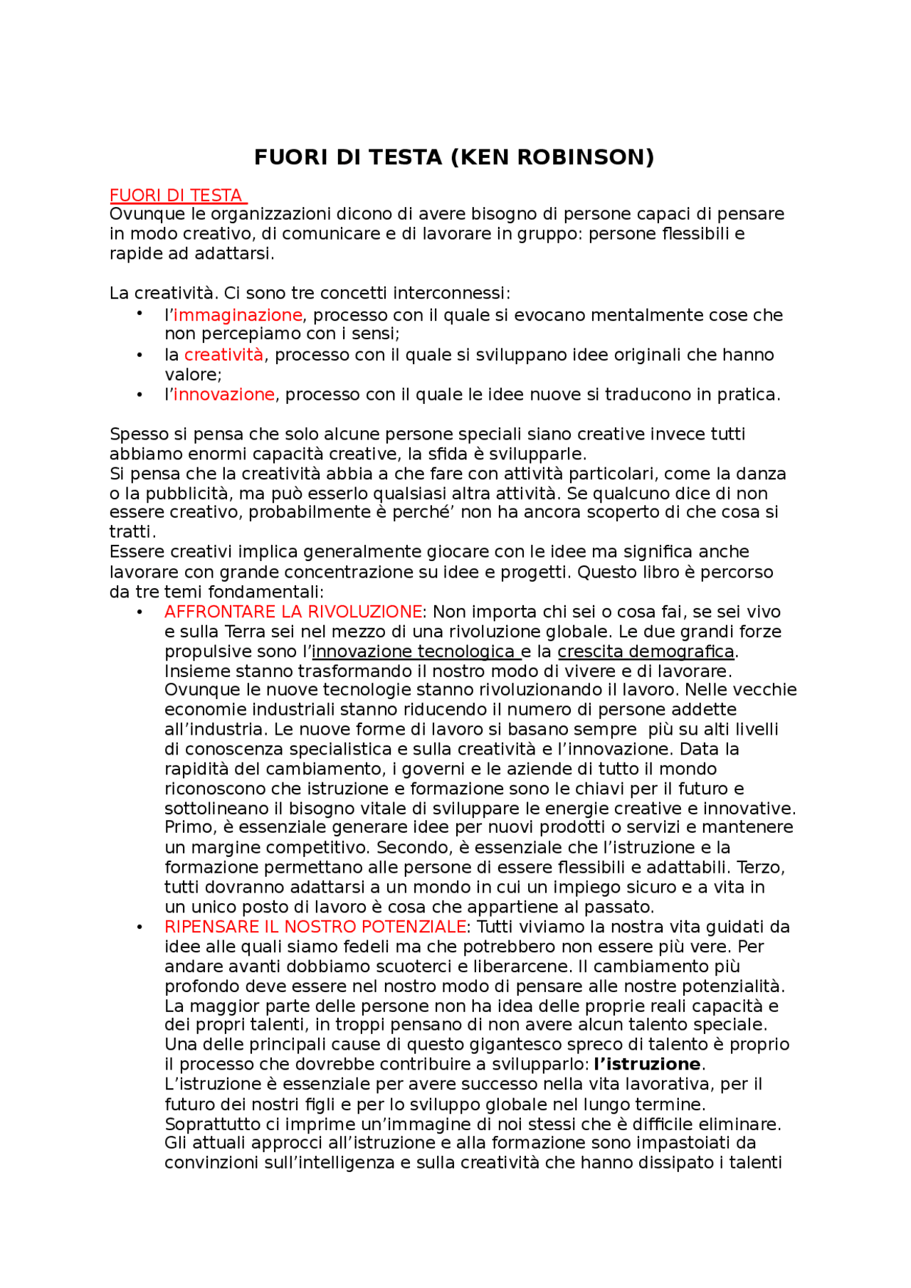 Fuori Di Testa Ken Robinson Docsity