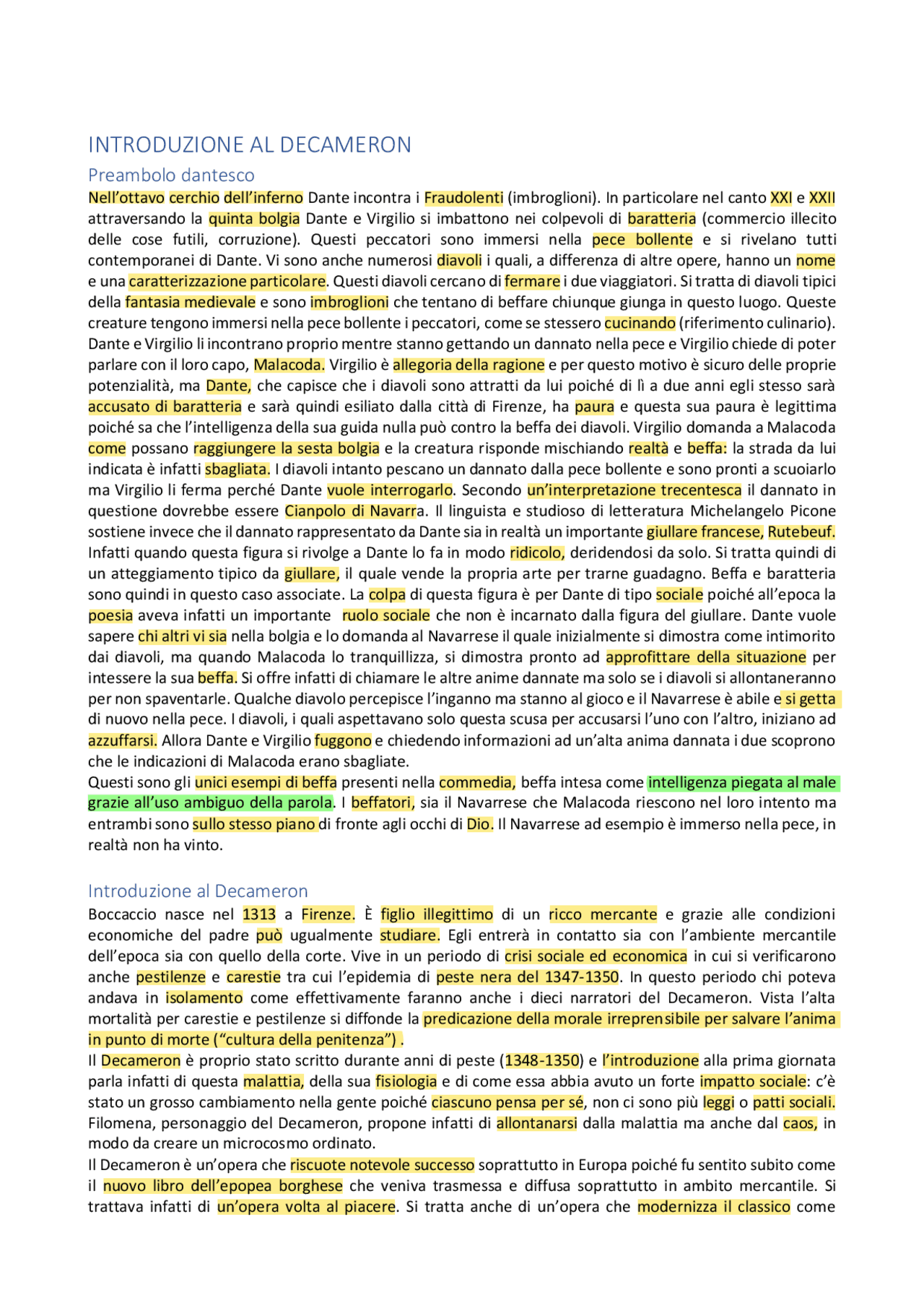 Appunti Sul Decameron Docsity