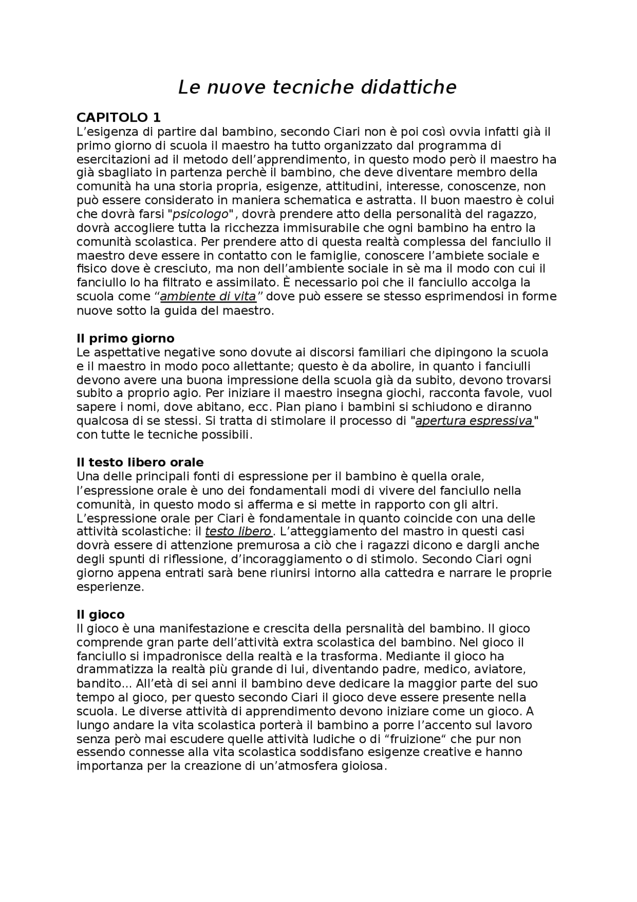 Le Nuove Tecniche Didattiche Bruno Ciari Docsity