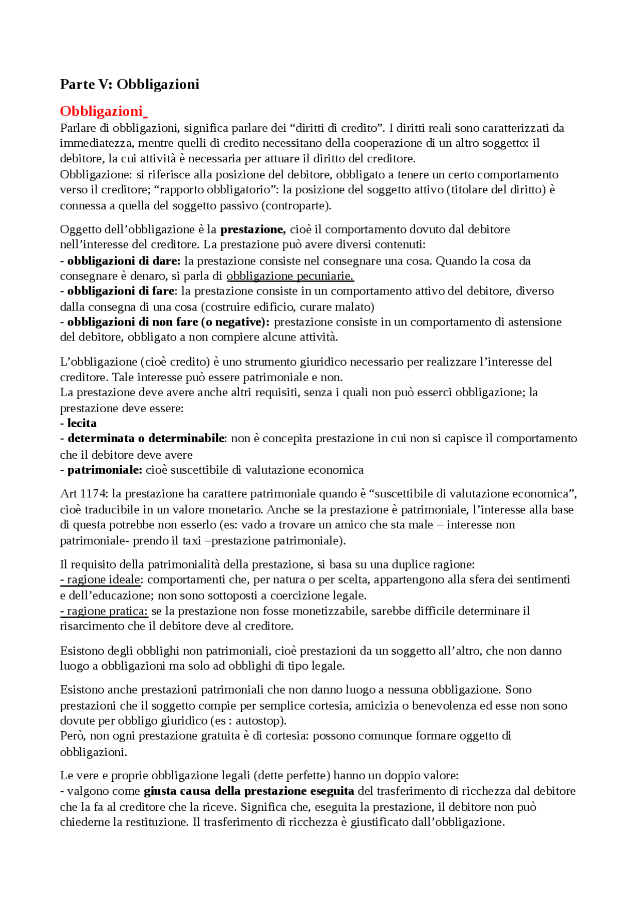Riassunto Obbligazioni Appunti Di Diritto Privato Docsity