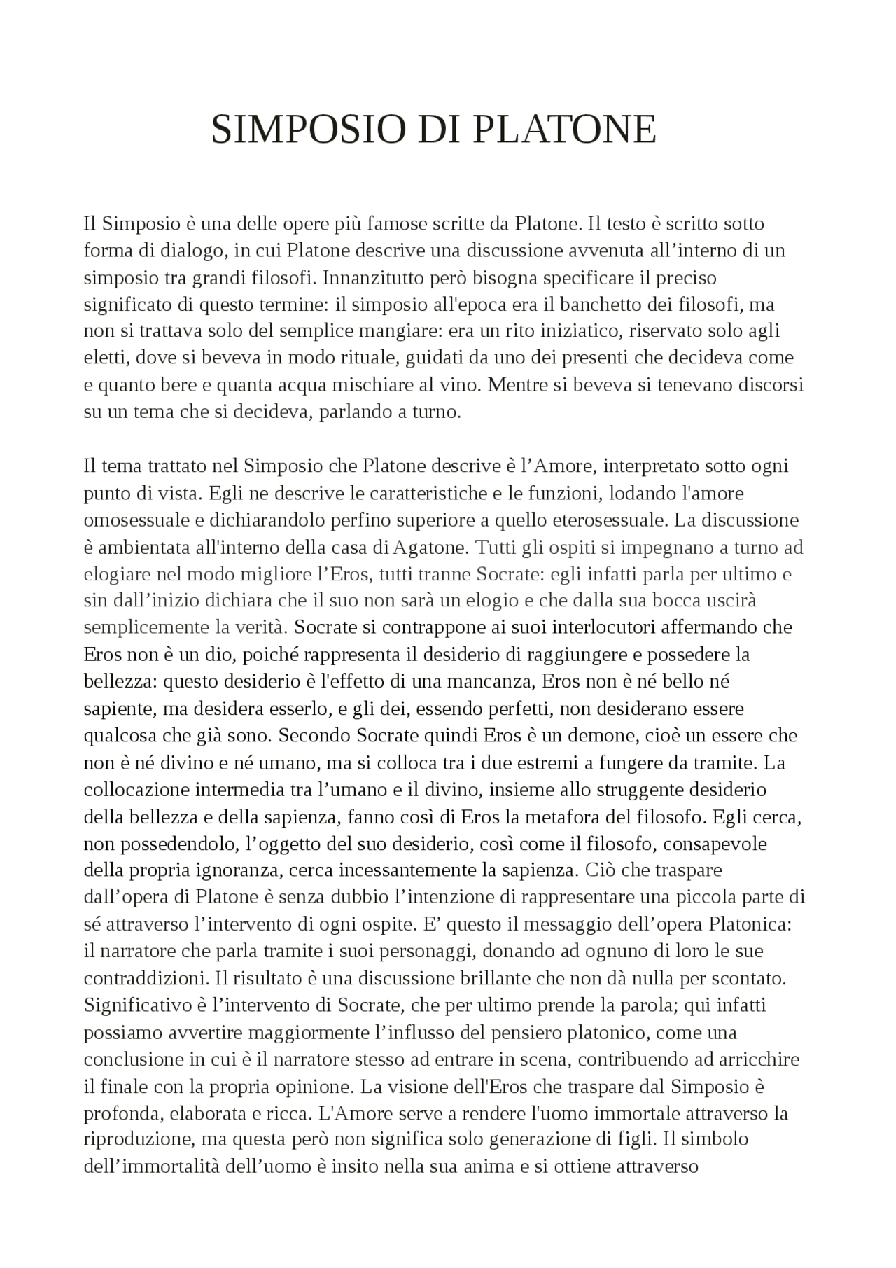 Relazione Sul Simposio Di Platone Appunti Di Filosofia Docsity