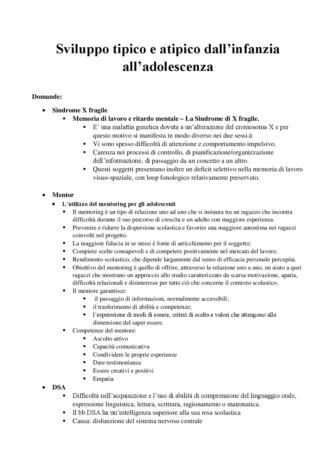 Possibili Domande Con Risposte Sviluppo Tipico E Atipico Dall