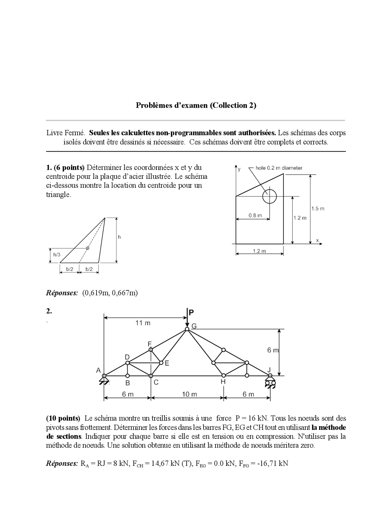 Exercices d'mécanique des solides : Problèmes d'examen (Collection 2) | Exams Mechanics | Docsity