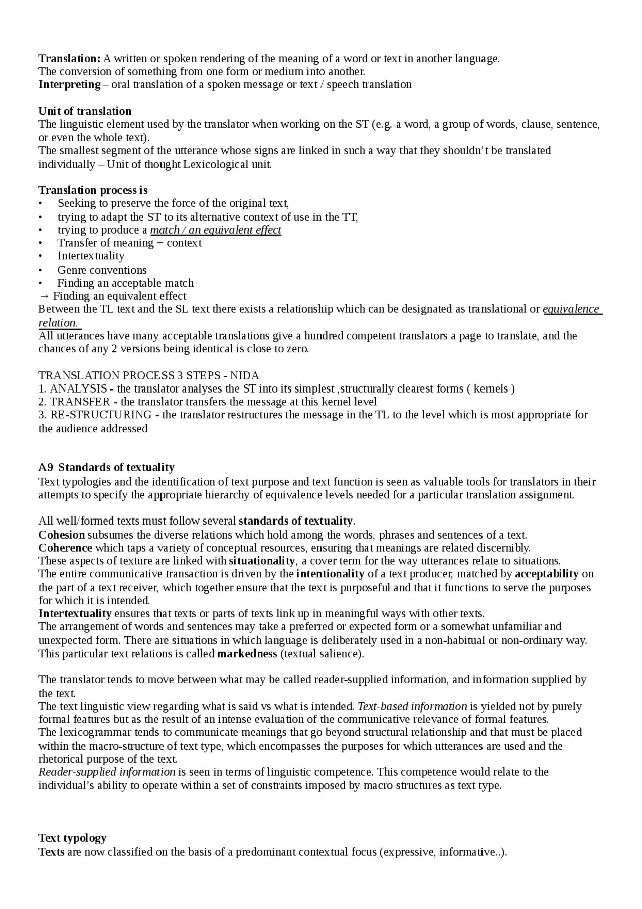 Riassunto Translation Hatim Docsity