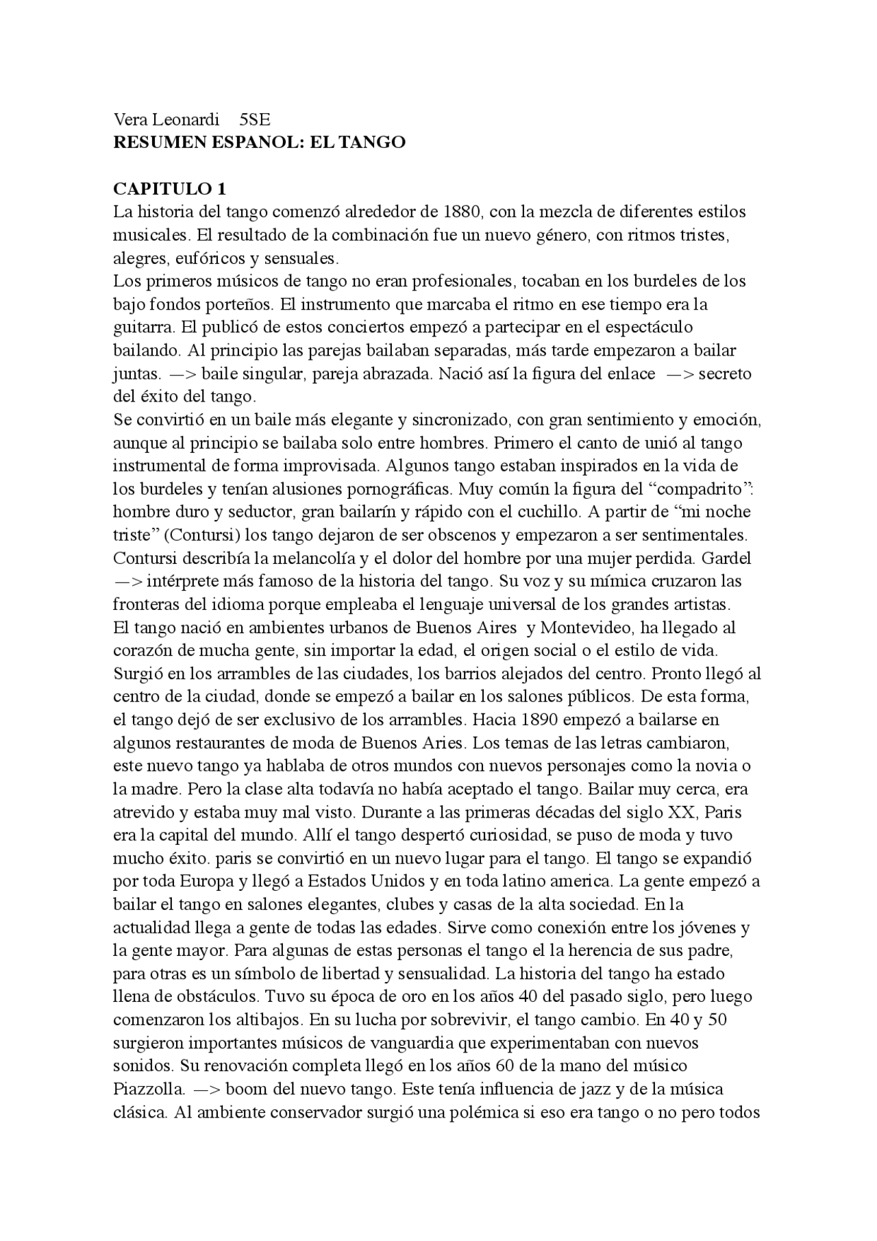 La storia del tango dal 1890 a oggi - Docsity