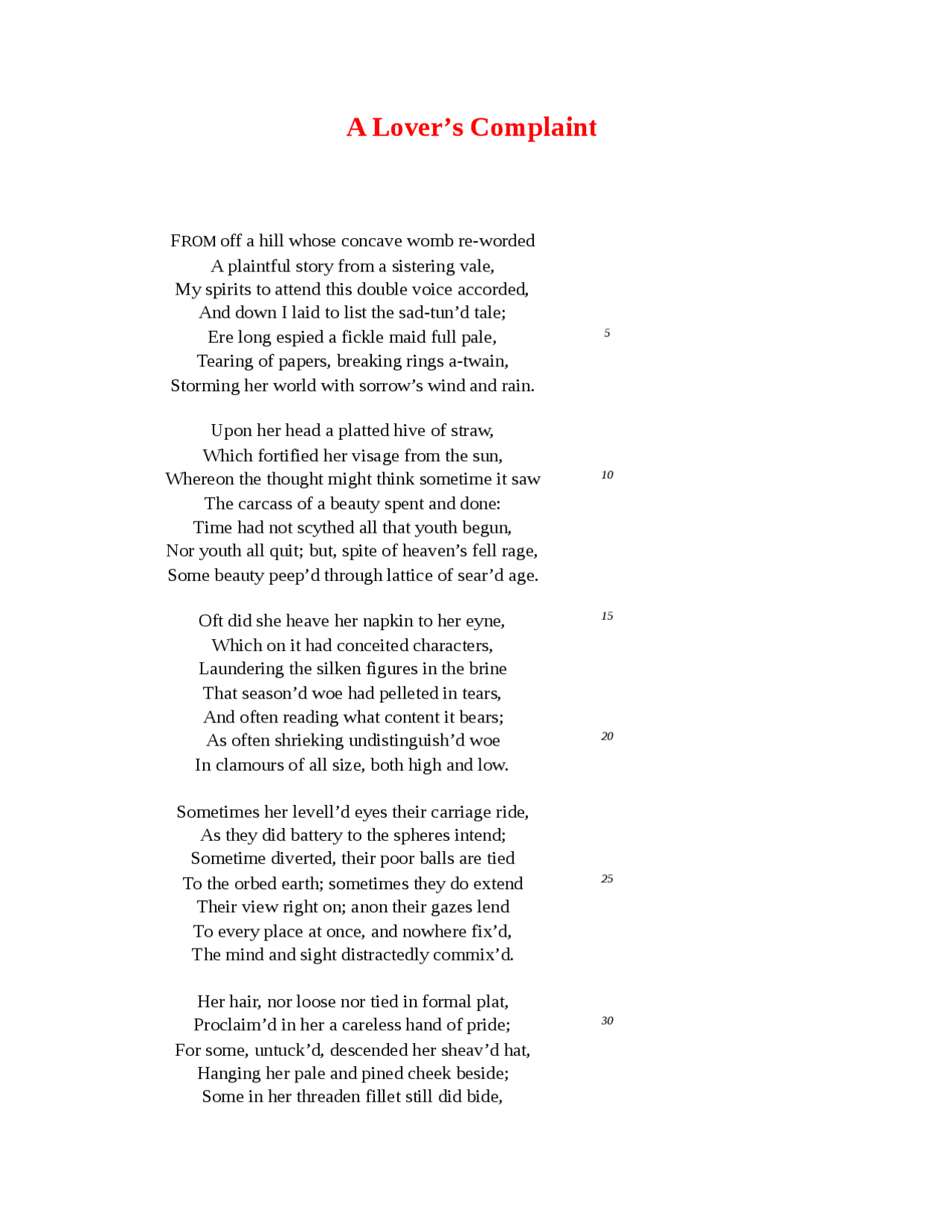 A Lover's Complaint (A Lover's Complaint) - Docsity