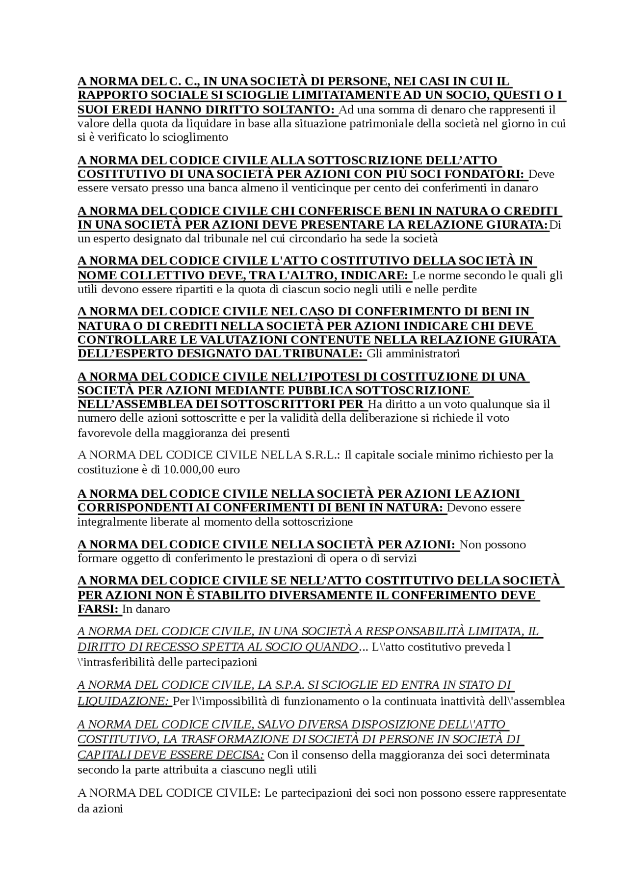 Test Autovalutazione Diritto Commerciale Docsity