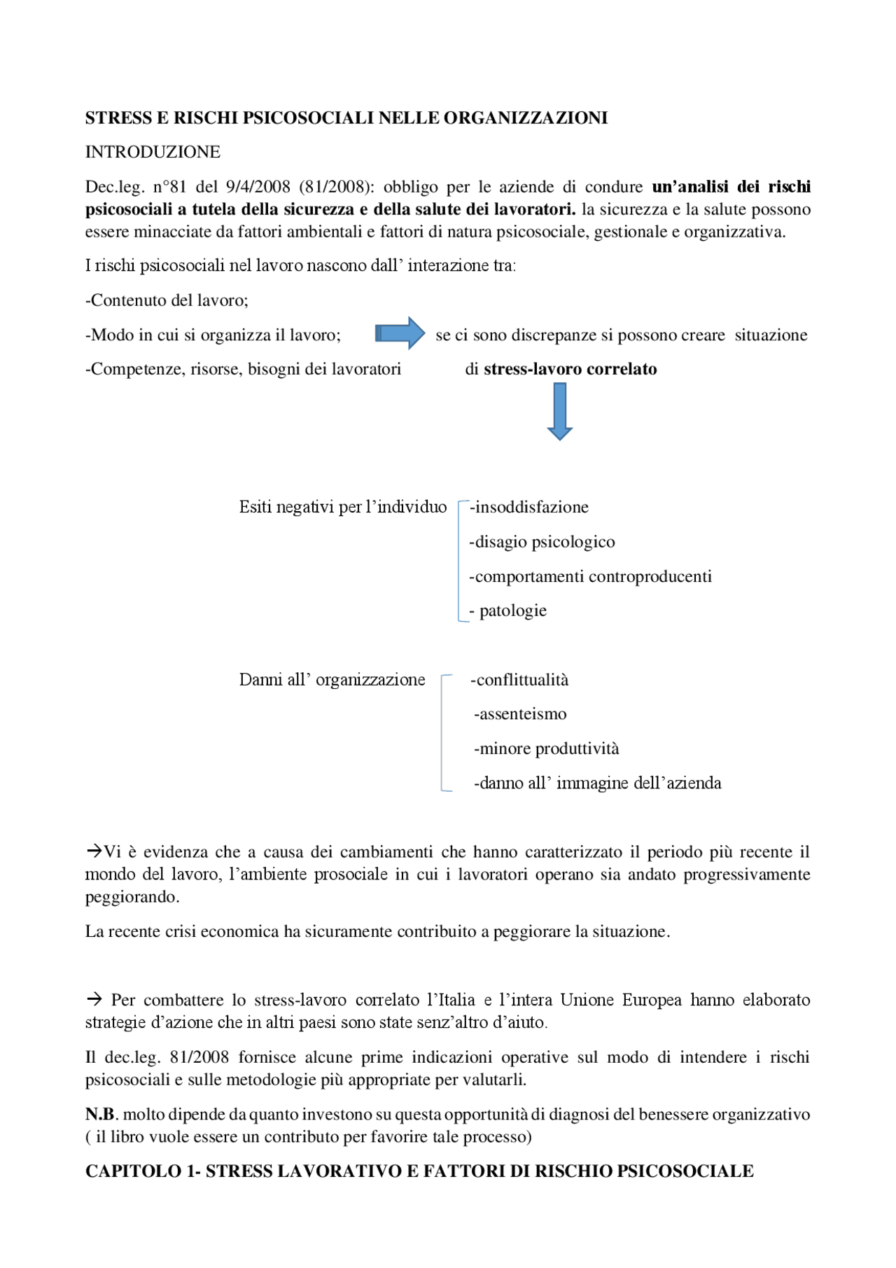 Stress e rischi psicosociali nelle organizzazioni di Fraccaroli F. & Balducci C. - Docsity