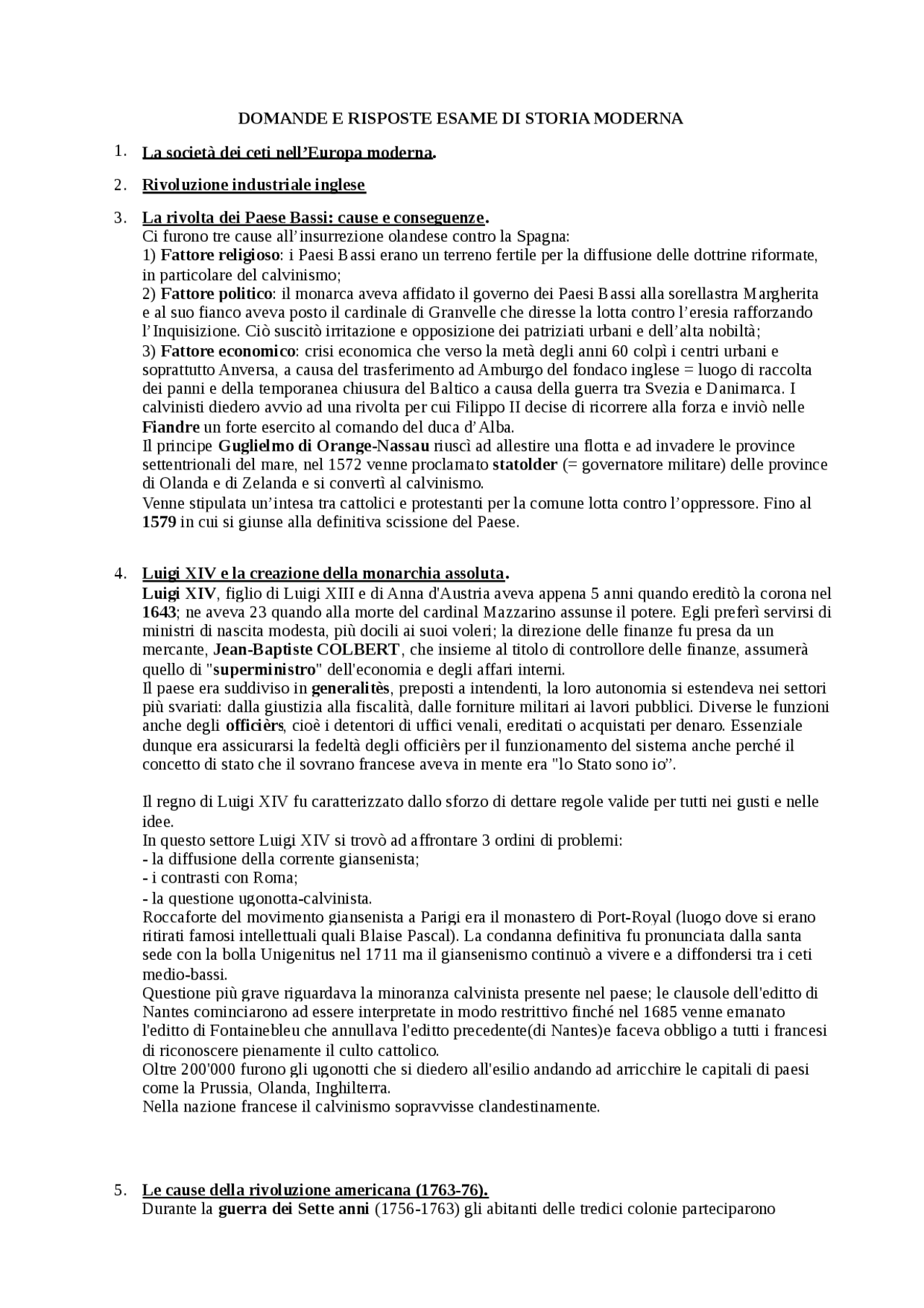 Domande Dellesame Di Storia Moderna Prof Maffi Prove Desame Di