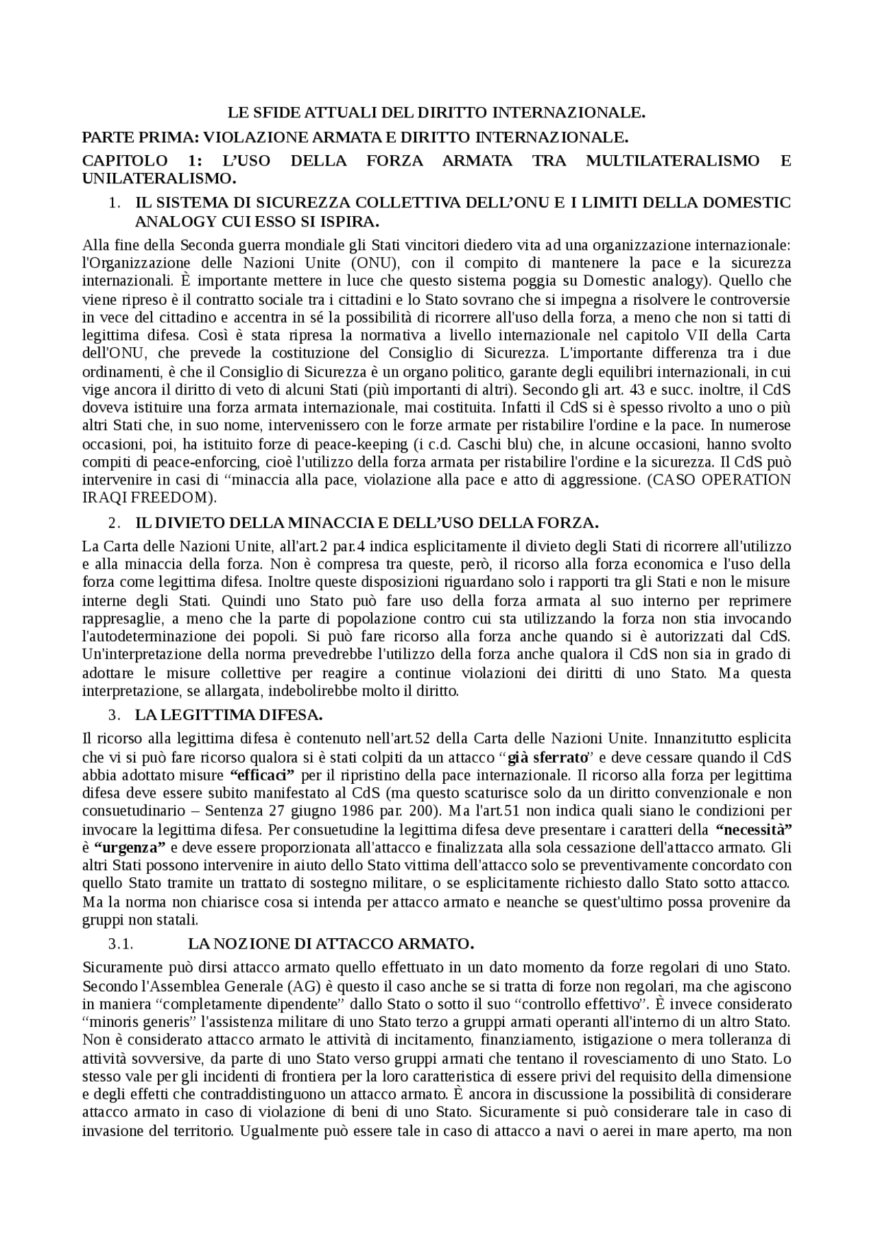 Riassunto Le Sfide Attuali Del Diritto Internazionale Docsity