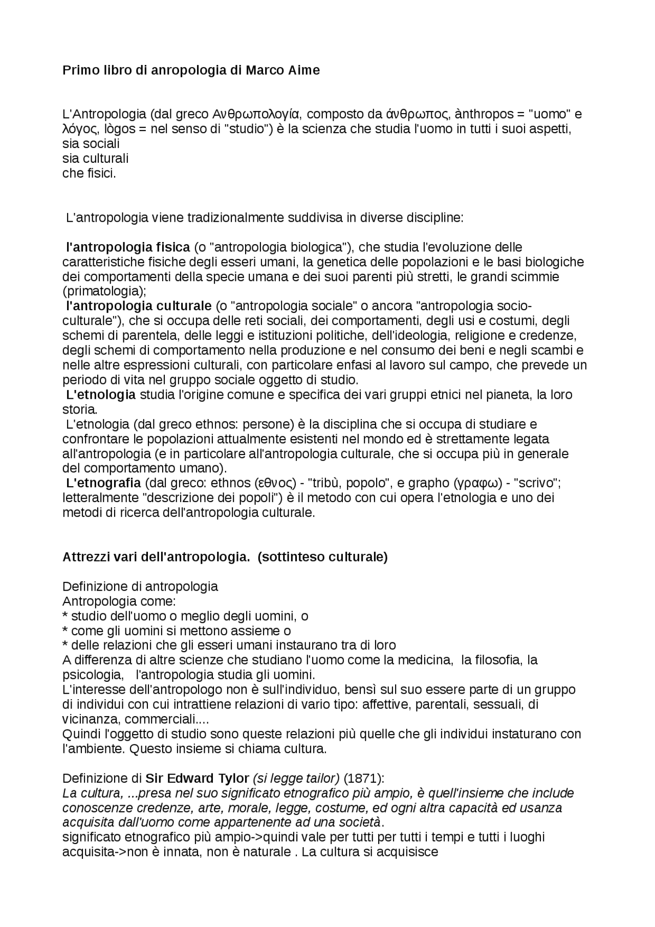 Primo Libro Di Antropologia Di Marco Aime Docsity