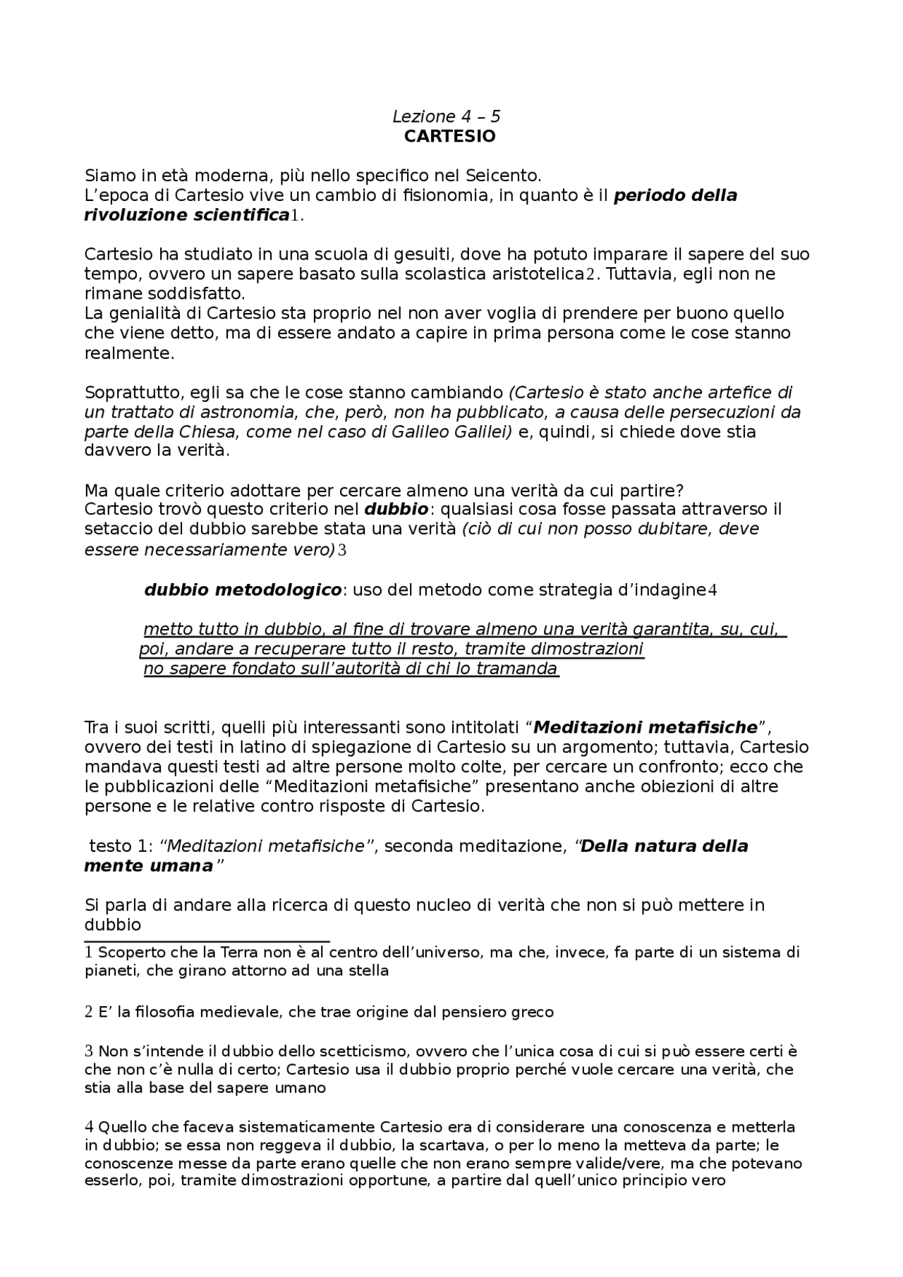 Cartesio Filosofia Della Mente Docsity