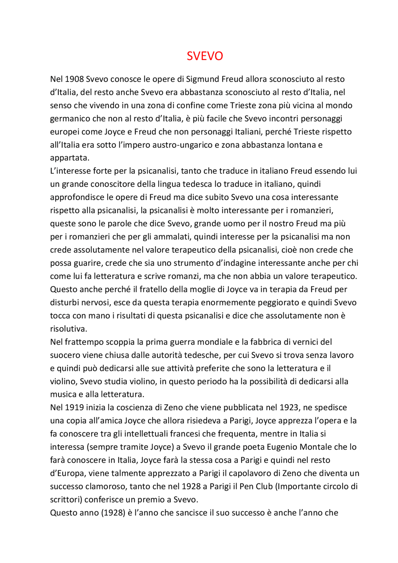 ITALO SVEVO VITA E OPERE - Docsity