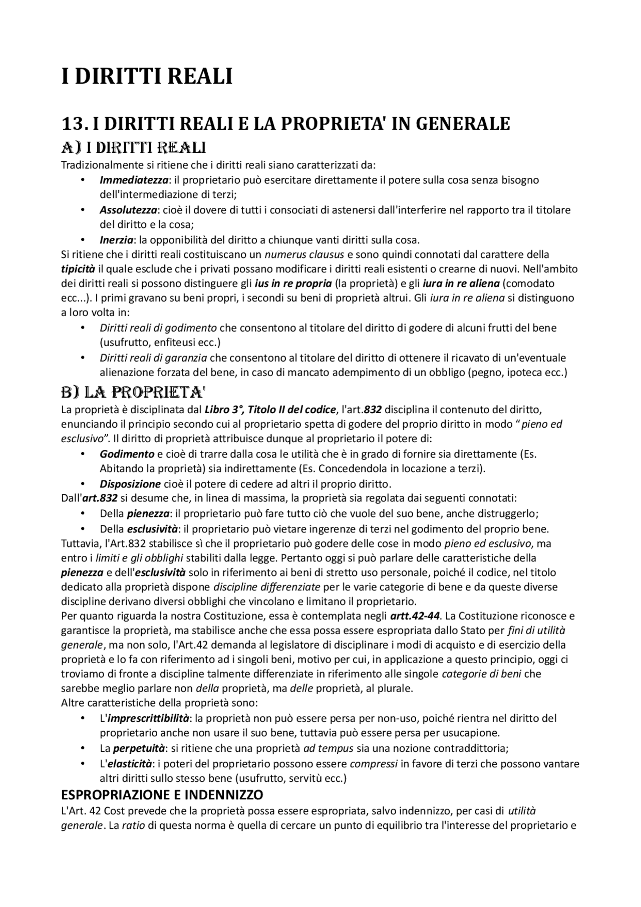 I Diritti Reali Riassunto Di Diritto Privato Docsity