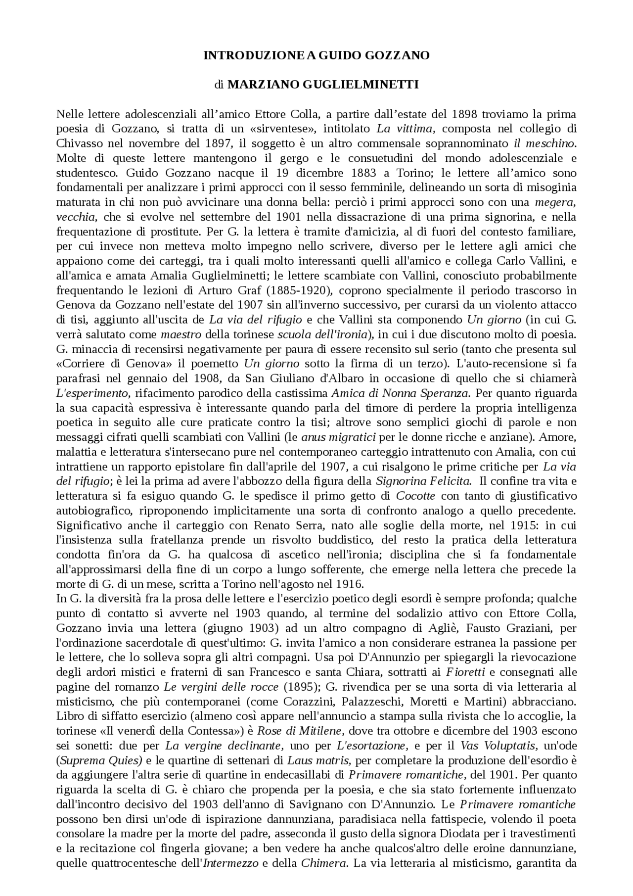 Introduzione A Guido Gozzano Docsity