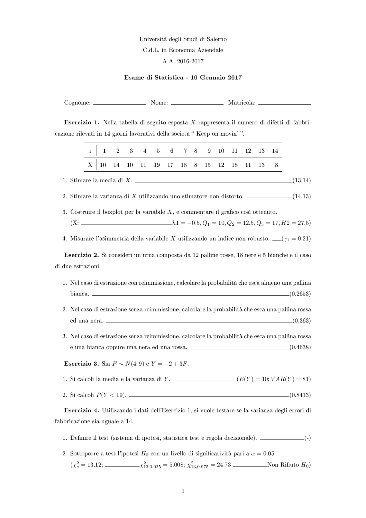 Traccia Desame Statistica Prof Vitale 2 Docsity