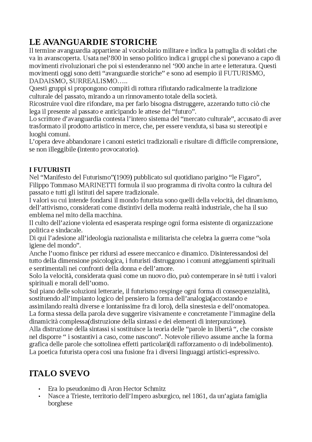Le Avanguardie Storiche Docsity