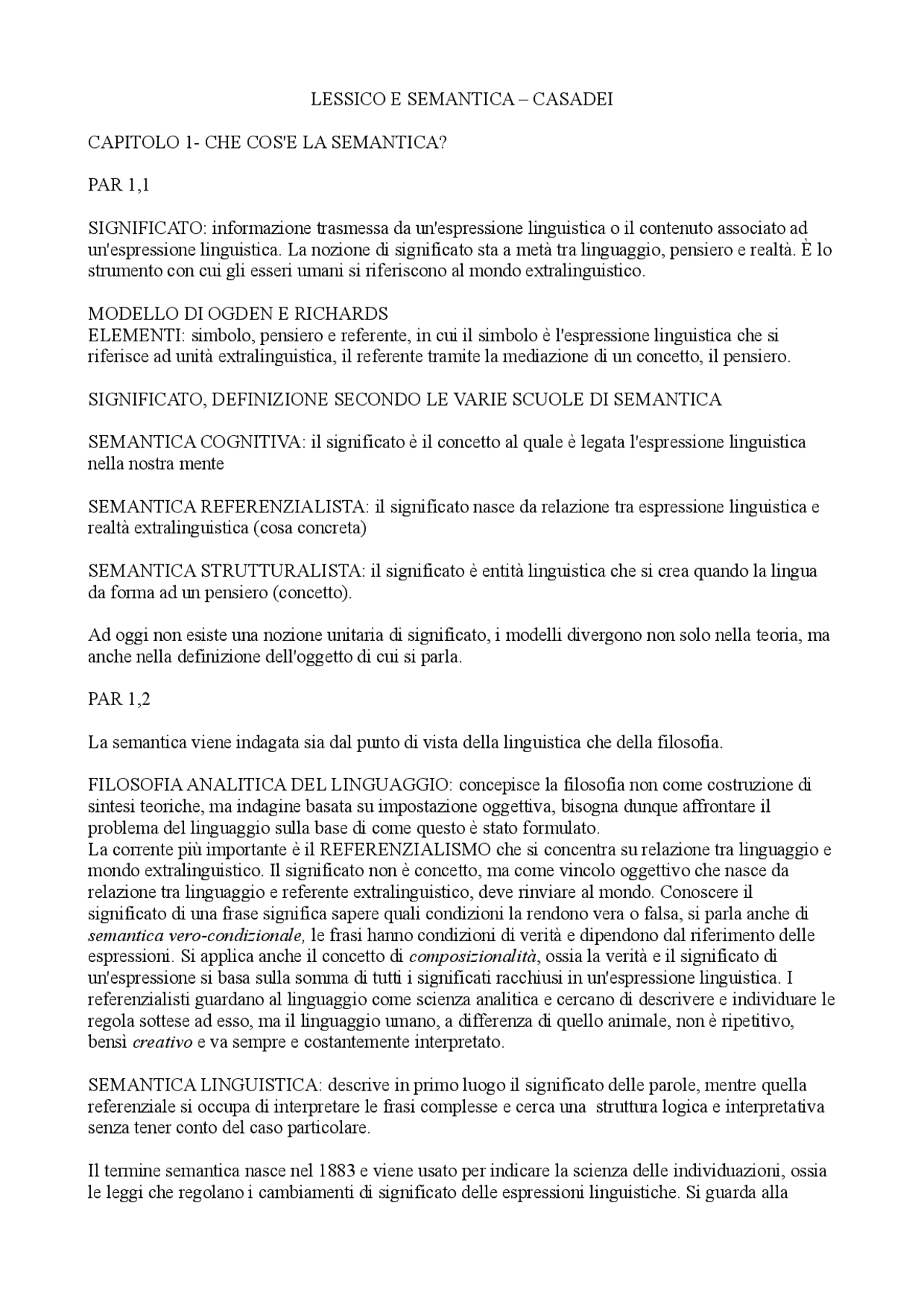 Riassunto Semantica E Lessico Libro Federica Casadei Docsity