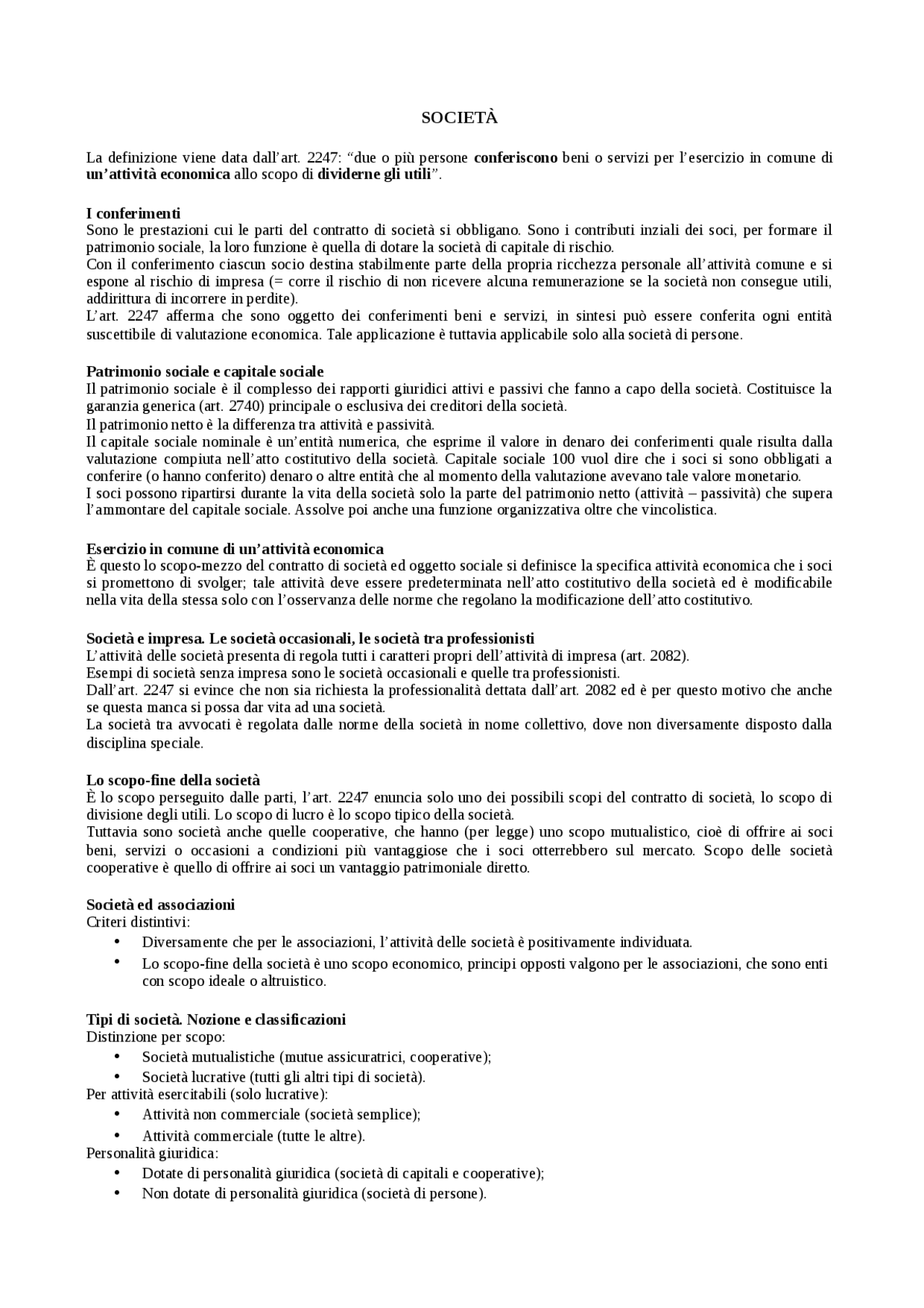 Riassunto Diritto Delle Società Docsity