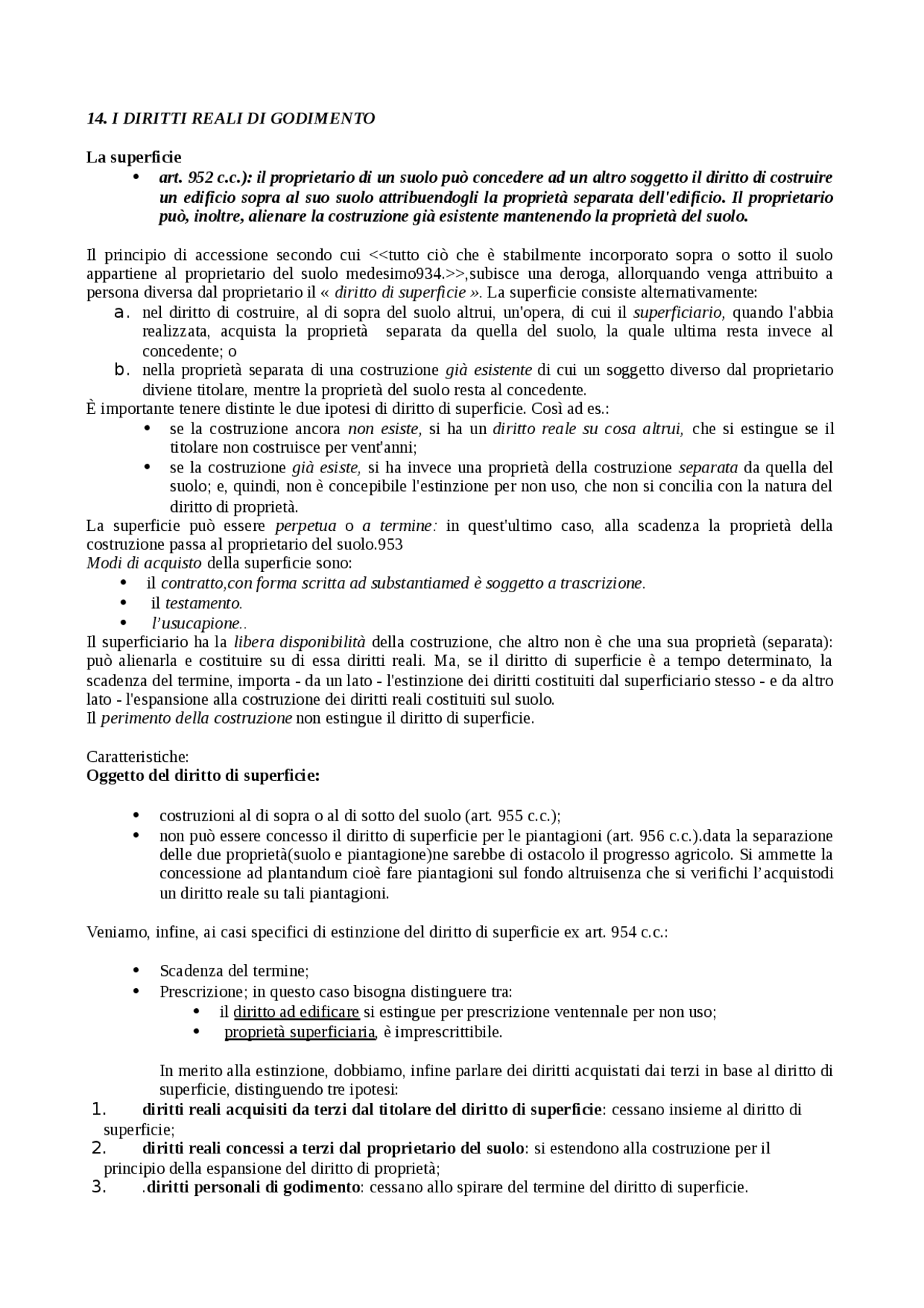 Diritti Reali Di Godimento Diritto Privato Docsity