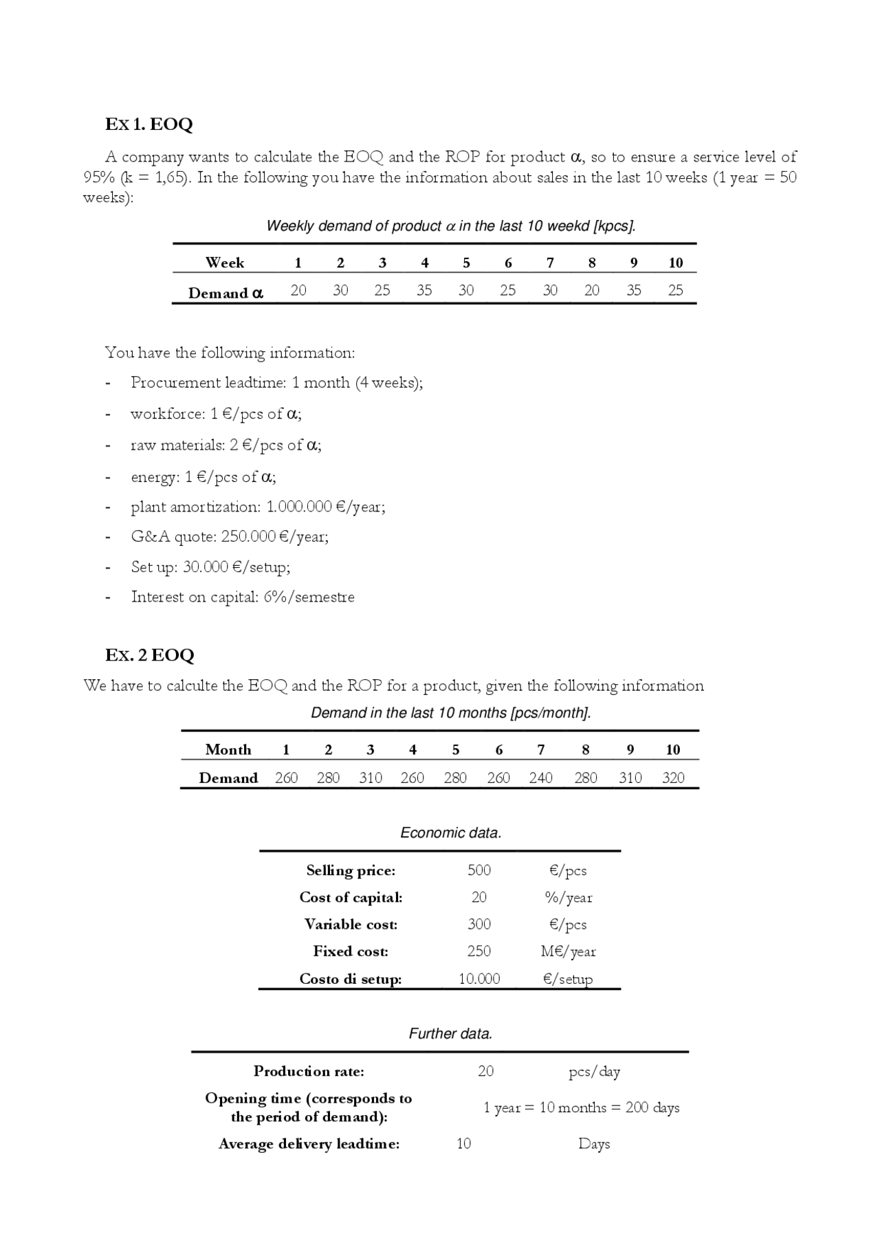 Eoq Economic Order Quantity Docsity