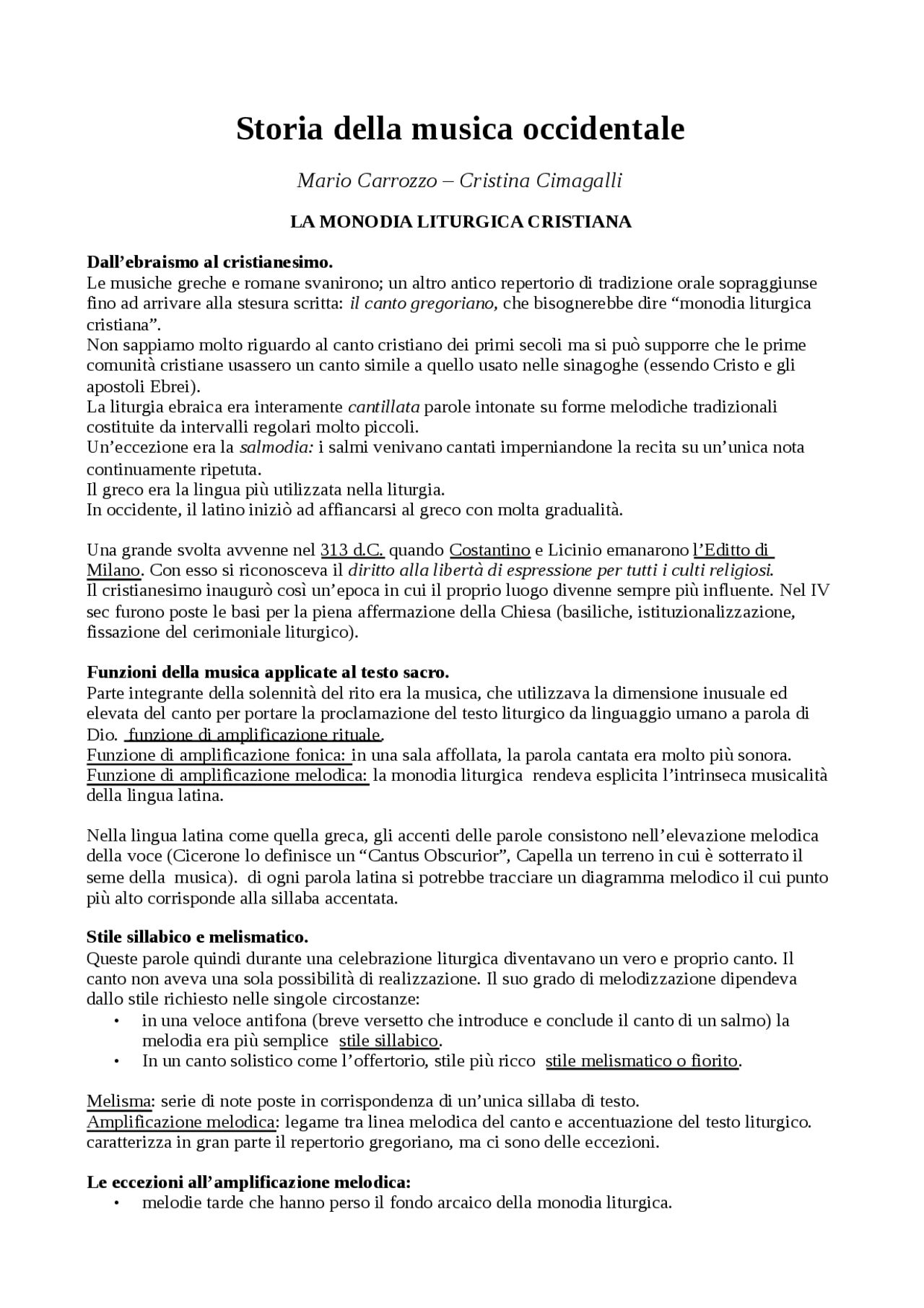 Riassunto "Storia della musica occidentale" Carrozzo, Vol. 1 | Résumés ...