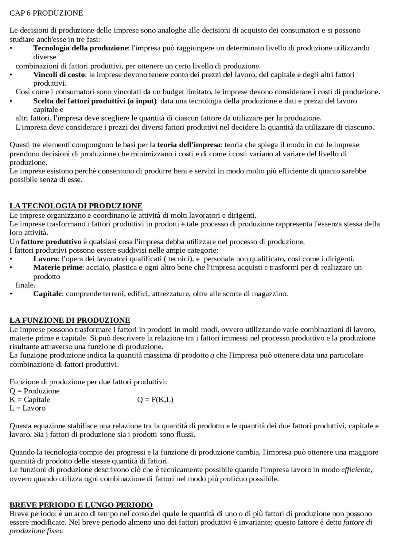 Riassunto Cap 6 Produzione Docsity