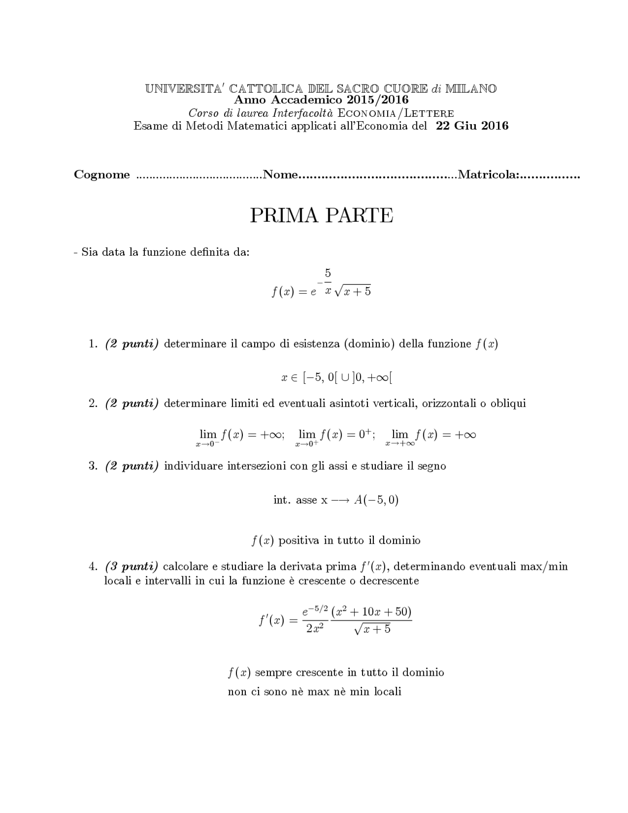 Esame Matematica Generale Docsity