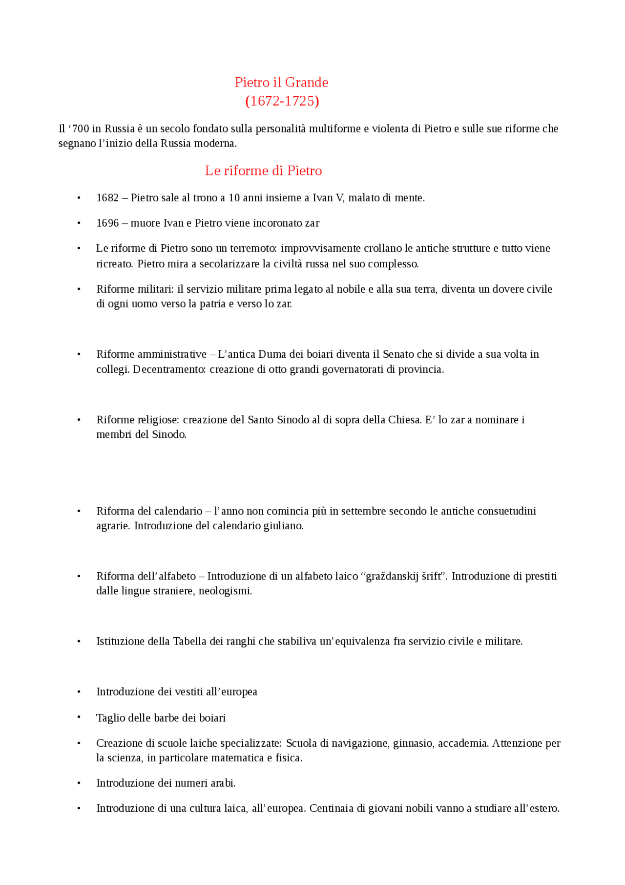 Pietro I Il Grande Docsity