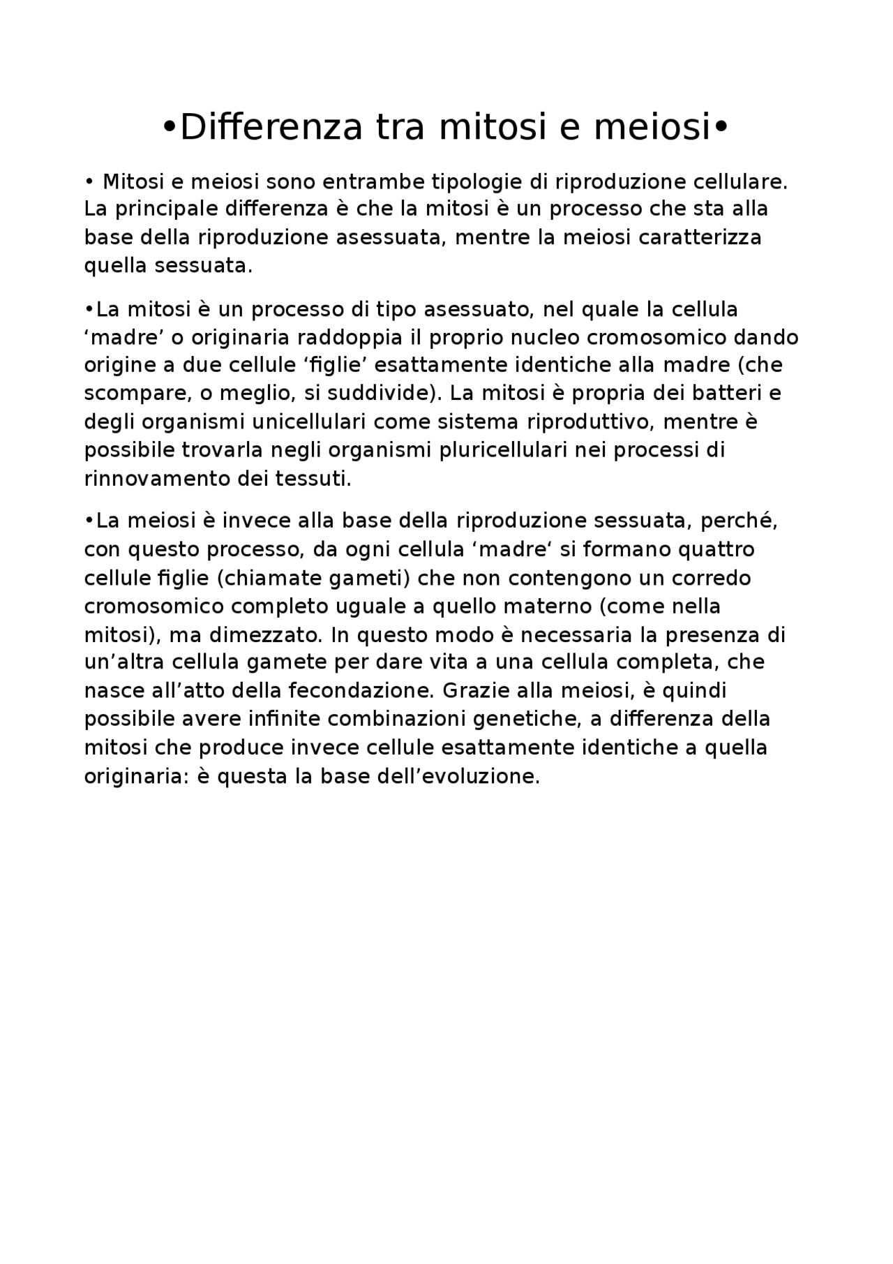 Differenza Tra Mitosi E Meiosi Appunti Di Biologia Docsity