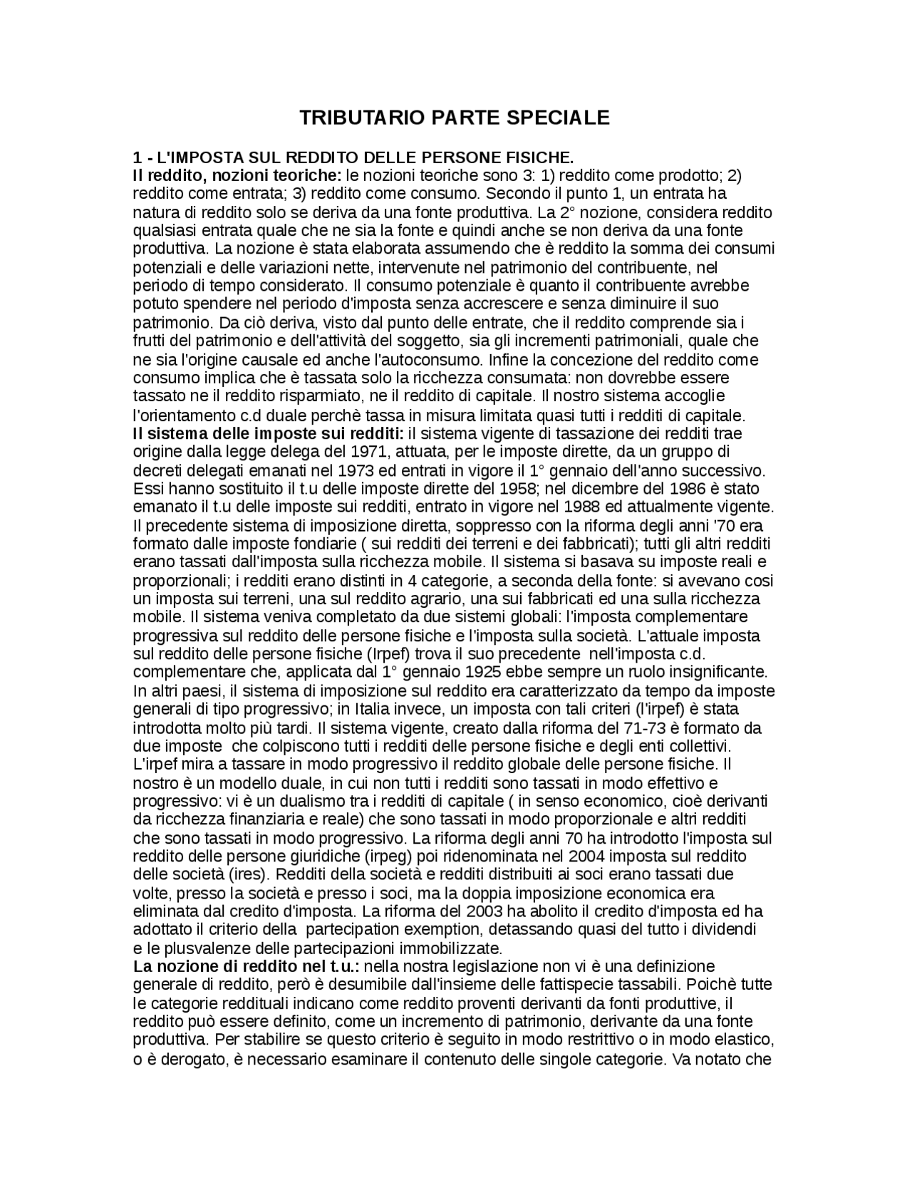 Riassunto Tributario Parte Speciale Docsity