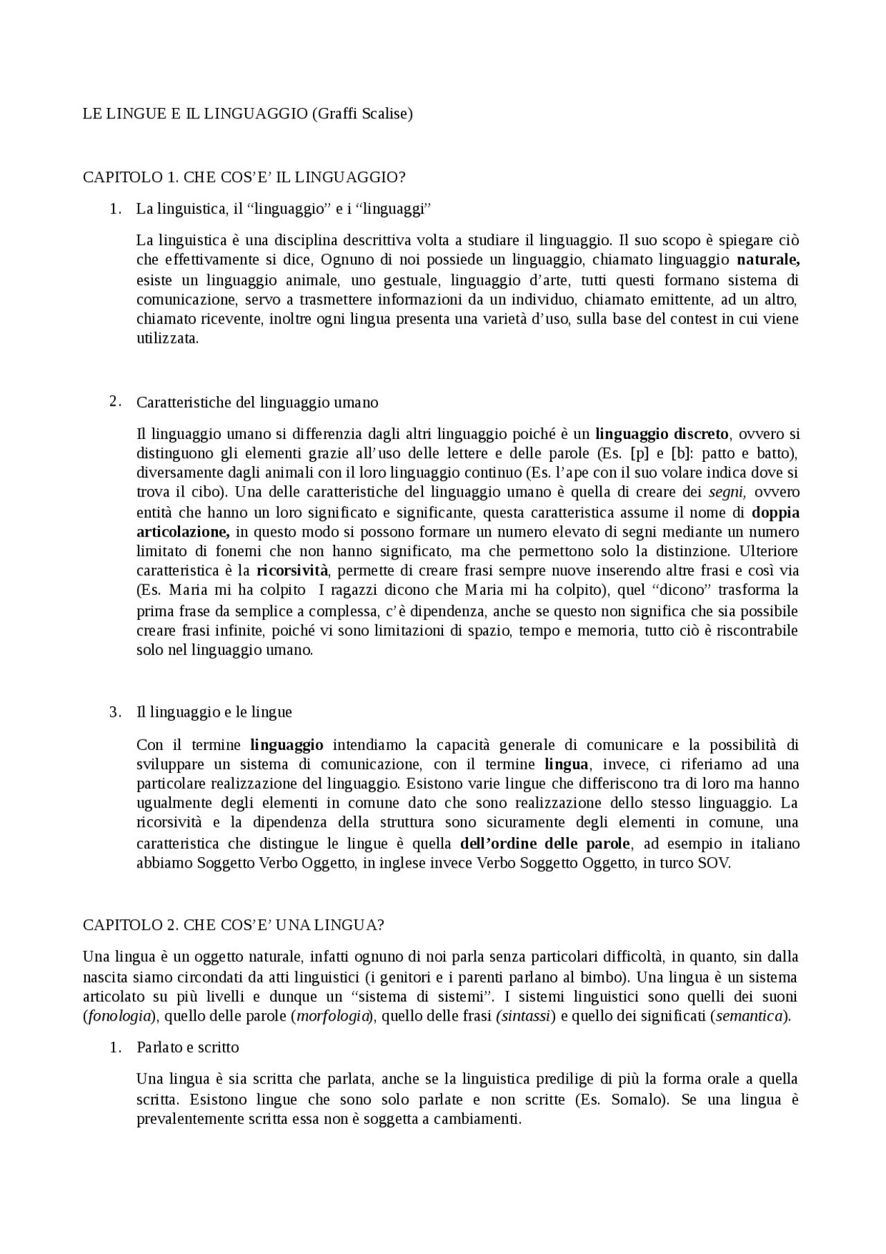 Le Lingue E Il Linguaggio Graffi E Scalise Docsity