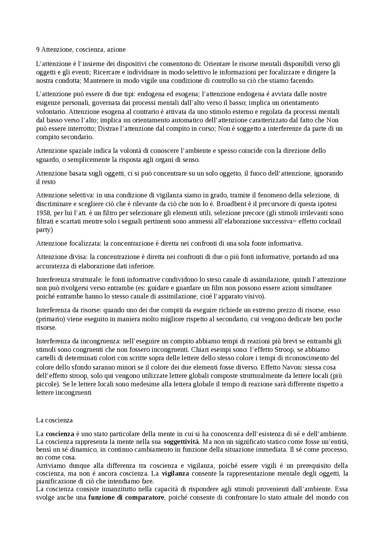 Attenzione Coscienza Azione Docsity